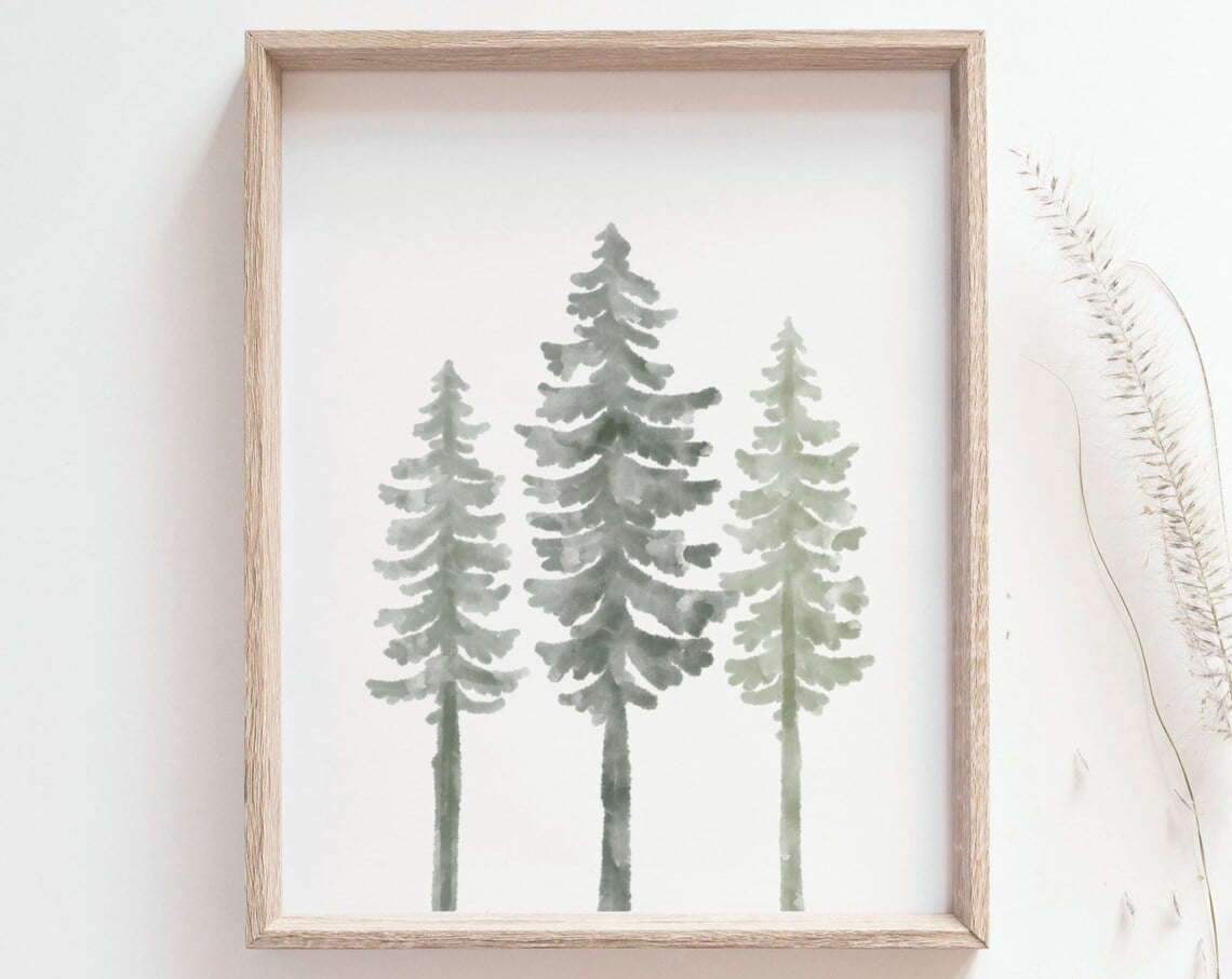 Modroom Pine Trees Print - Forest Poster, Minimalist Spruce Art ...