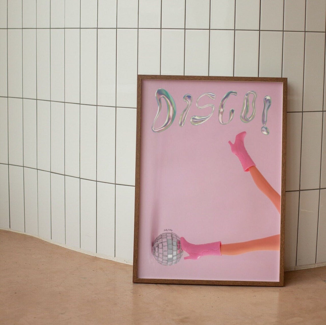 Modroom Pink Doll Wall Print, Disco Ball Wall Art, Pastel Pink Poster ...