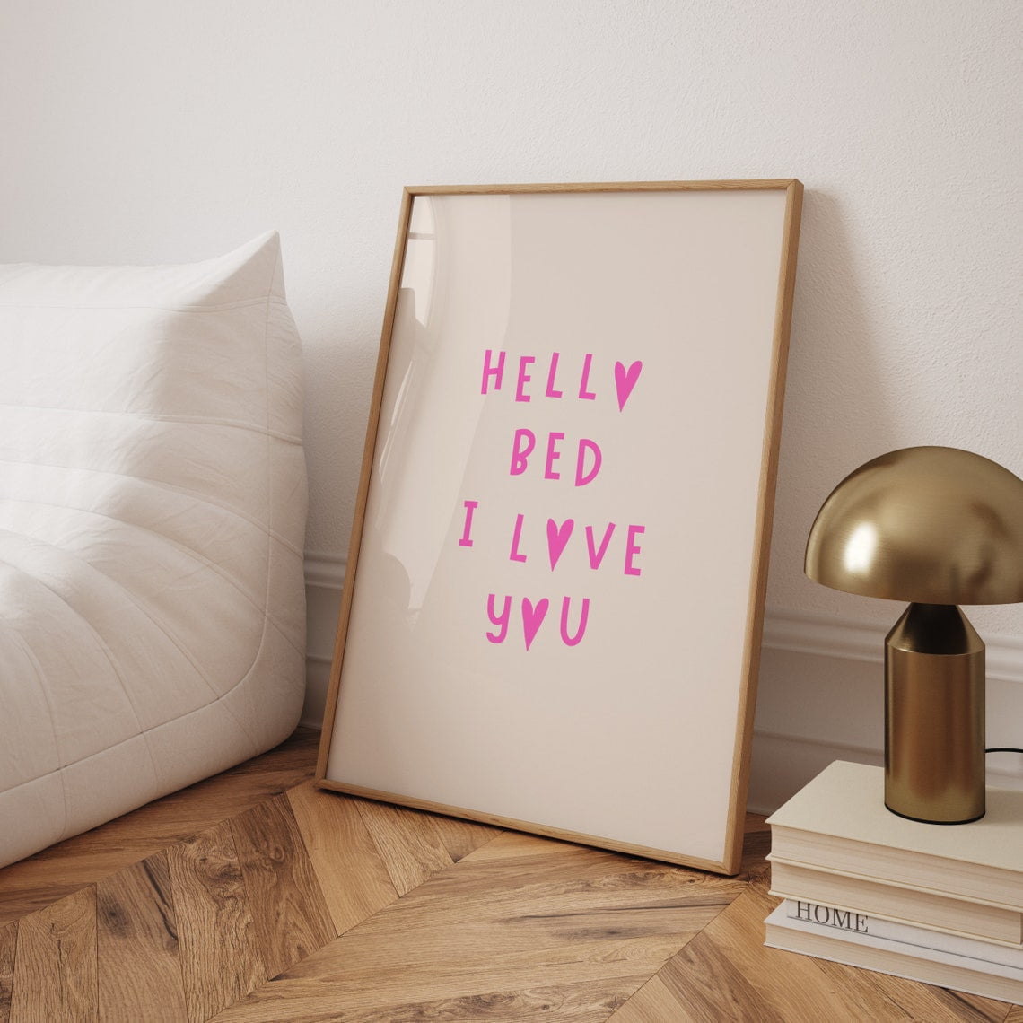 Modroom Pink Hello Bed I Love You Print Minimalist Cute Bedroom Quote ...