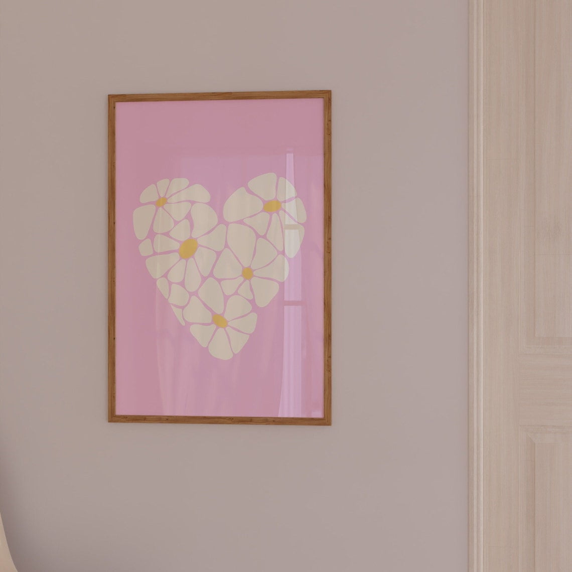 Modroom Pink Preppy Print Daisy Wall Art Flower Art Prints Trendy ...