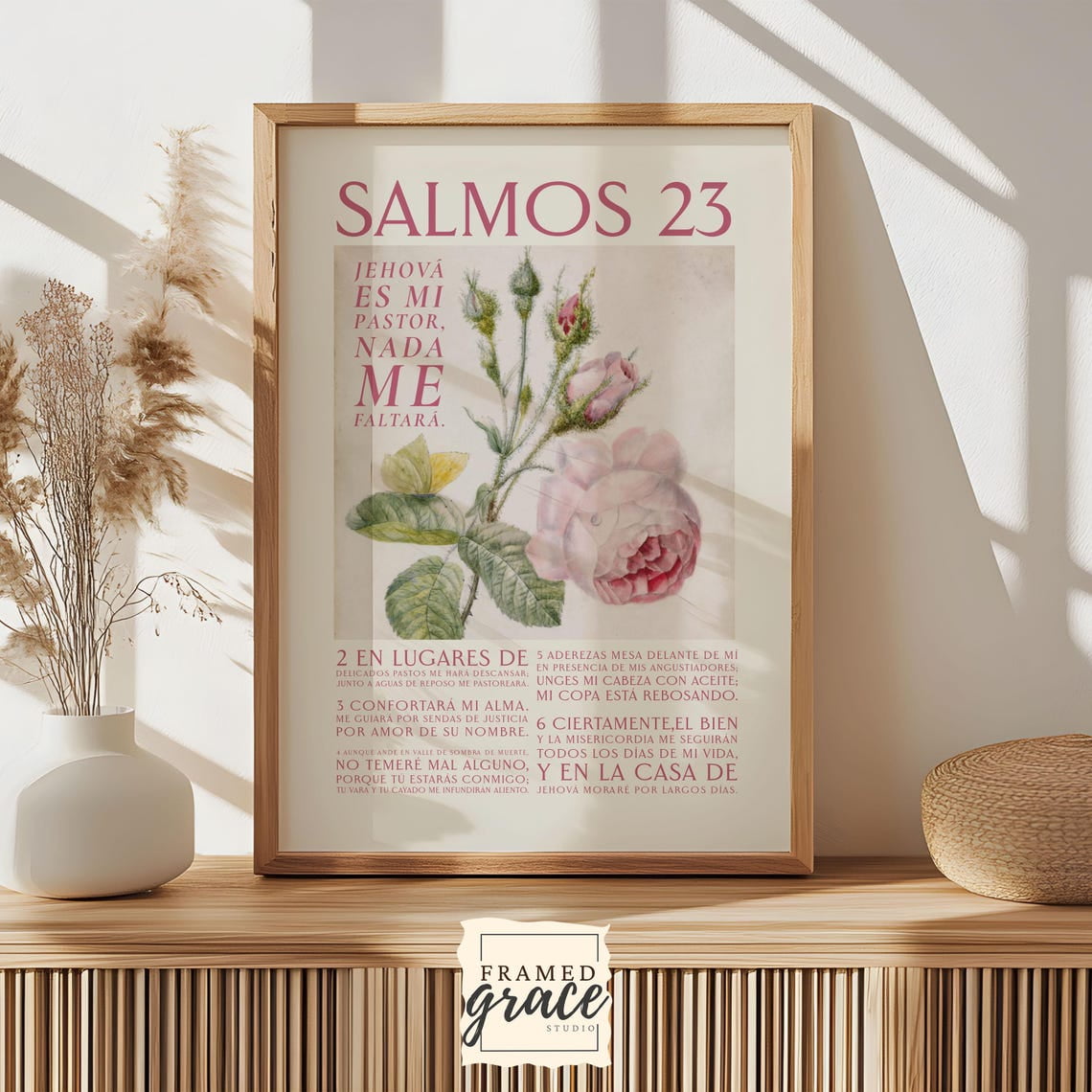 Modroom Pink Rose Salmos 23 Scripture Wall Art Spanish Bible Verse, Decoracion Espanol, Bible ...