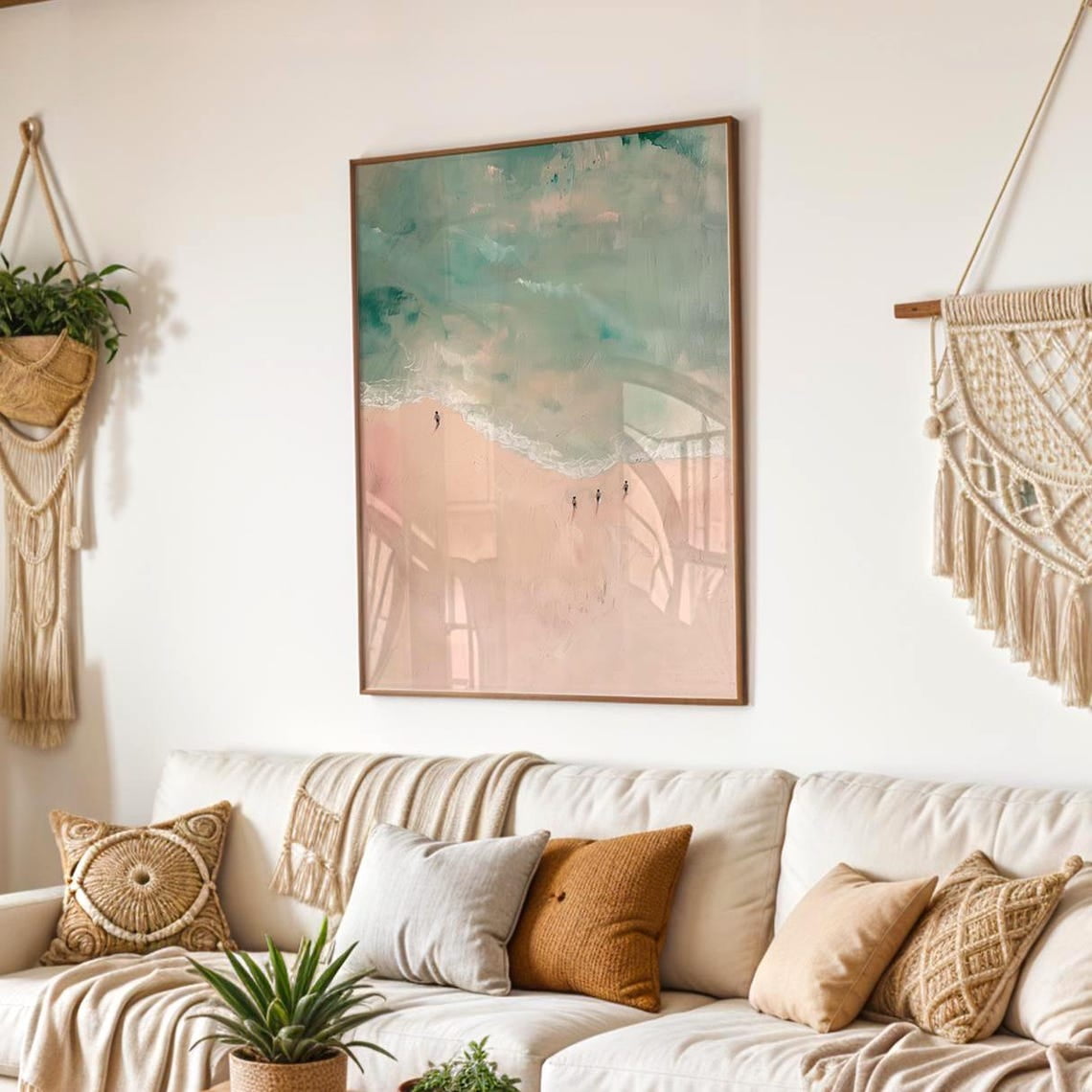 Modroom Pink And Sage Green Beach Poster Swimmer Poster Aerial Ocean ...