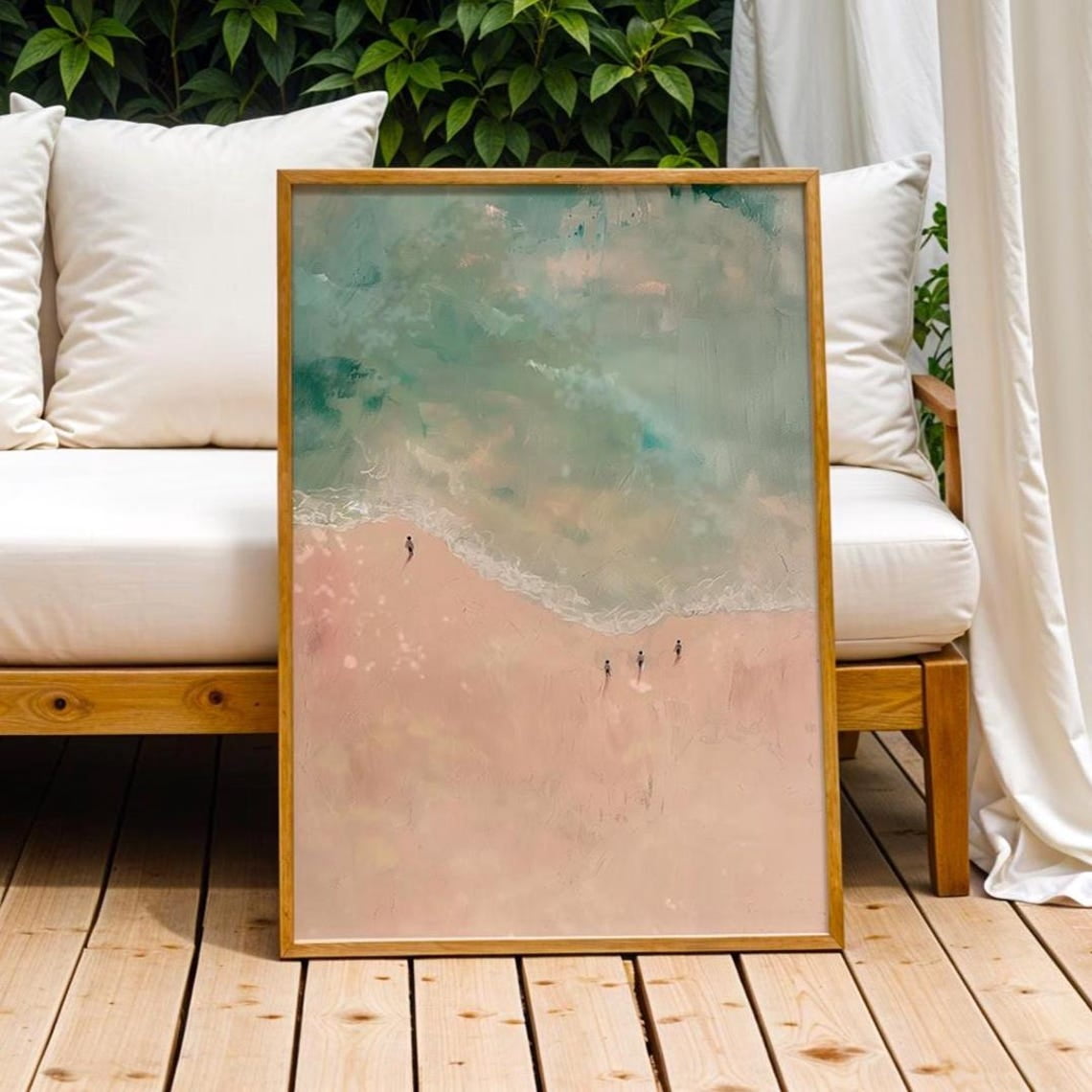 Modroom Pink And Sage Green Beach Swimmer Poster Aerial Ocean Scene ...