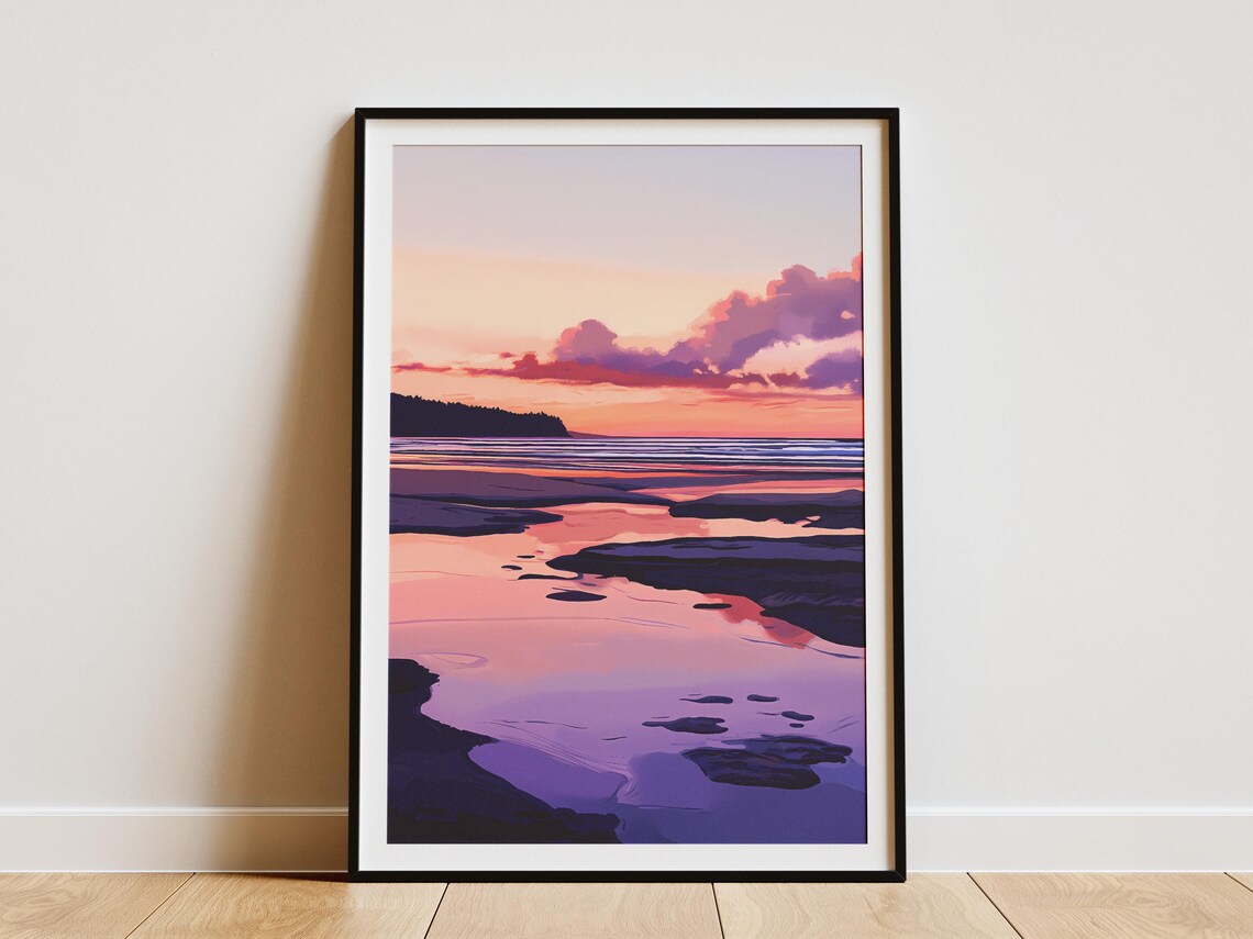 Modroom Pink Sunset Beach Tidal Pools Ocean Wall Art Print Coastal ...
