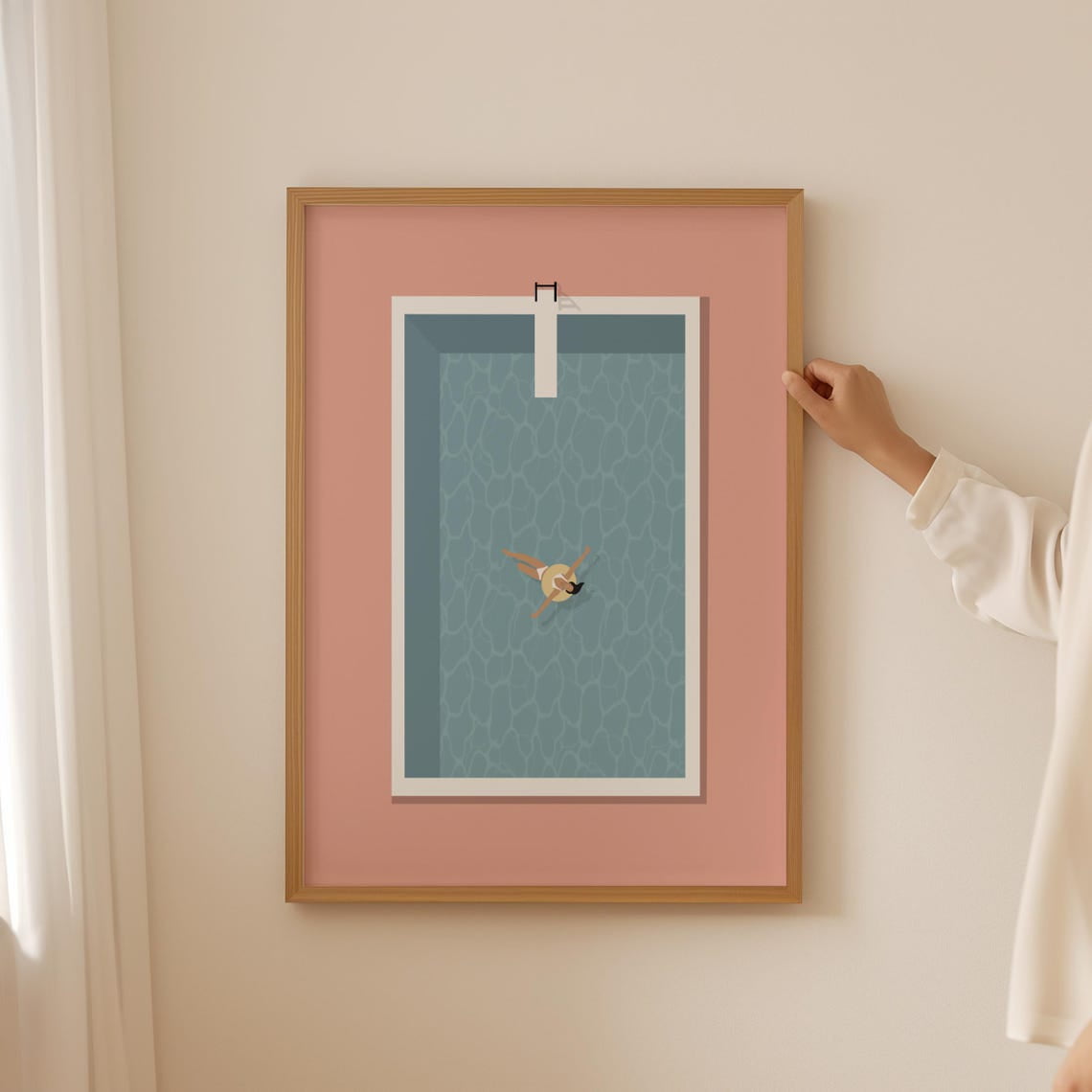 Modroom Pink Swimming Pool Woman Floating Art, Retro Swimming Pool ...