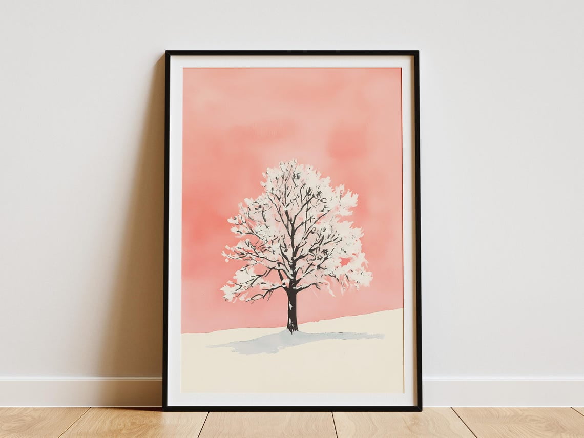 Modroom Pink Winter Tree Poster Minimalist Holiday Tree Poster Simple ...