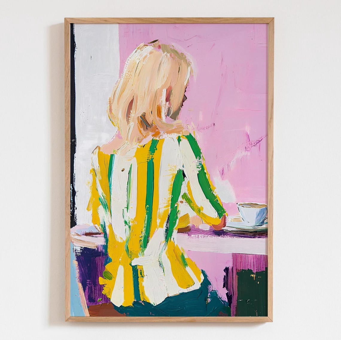 Modroom Pink Yellow Acrylic Girl Art Print - Dopamine Abstract People ...
