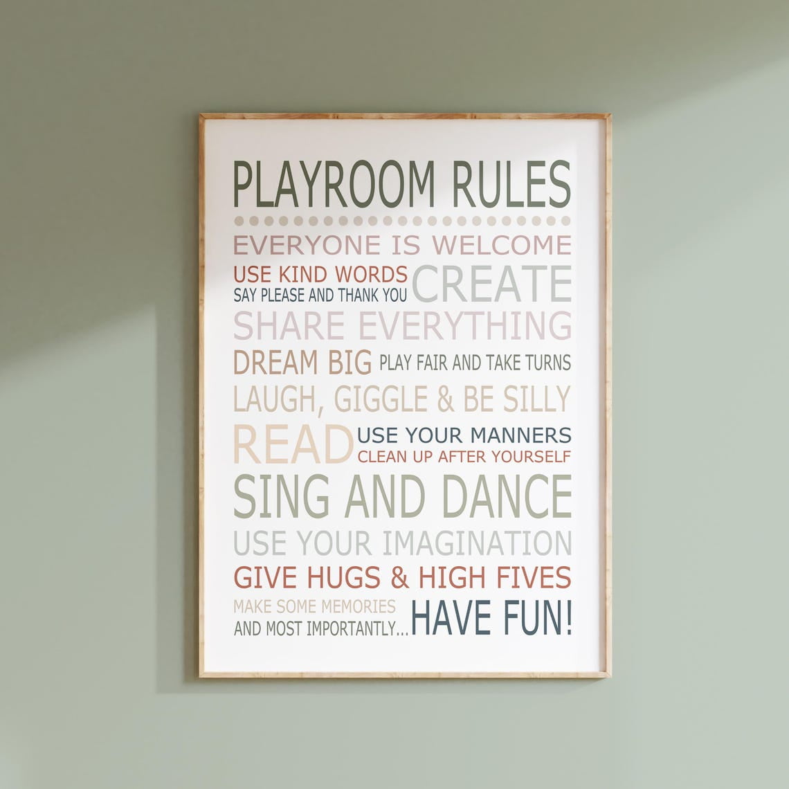 Modroom Playroom Rules Wall Art Print Earth Tone Neutral Poster for ...