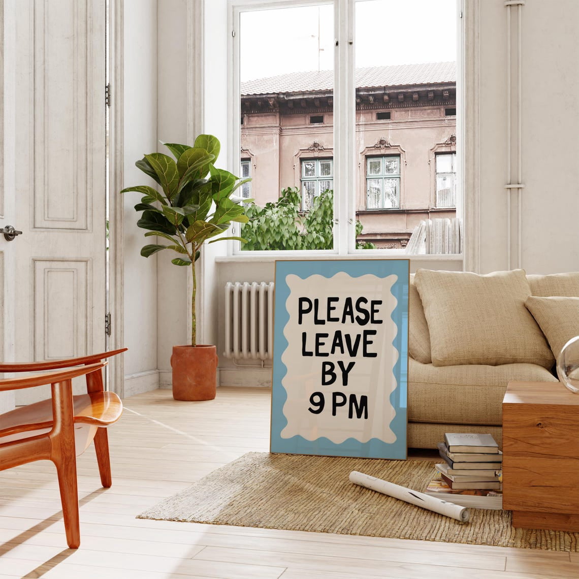 Modroom Please Leave By 9Pm Wall Art, Light Blue Living Room Decor ...
