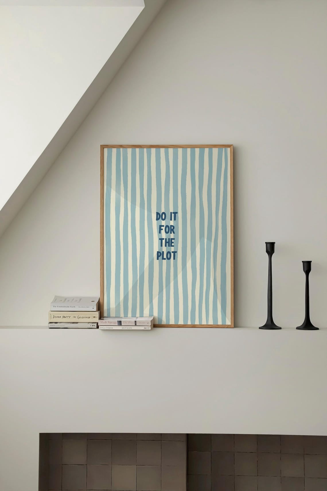 Modroom Do It For The Plot Retro Blue Stripe Print, Trendy Wall Art ...