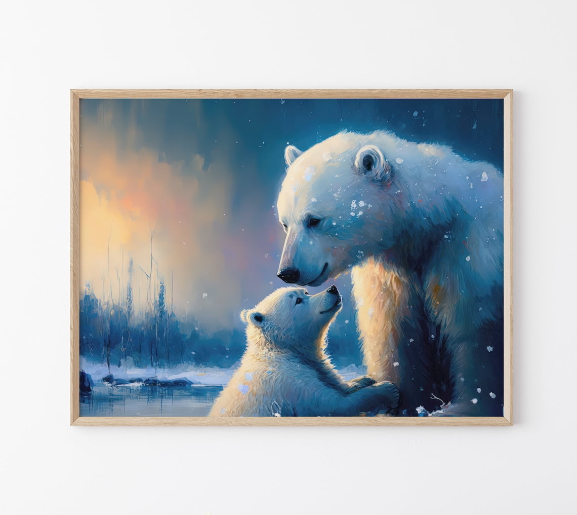 Modroom Polar Bear With Cub, Cute Artwork, High-Quality Matte Wall Art ...