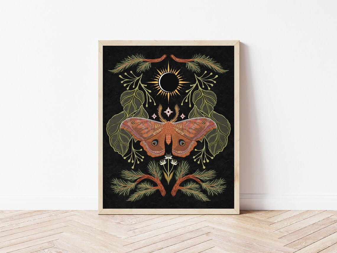 Modroom Polyphemus Moth And Eclipse Nature Print Illustration - Moth ...