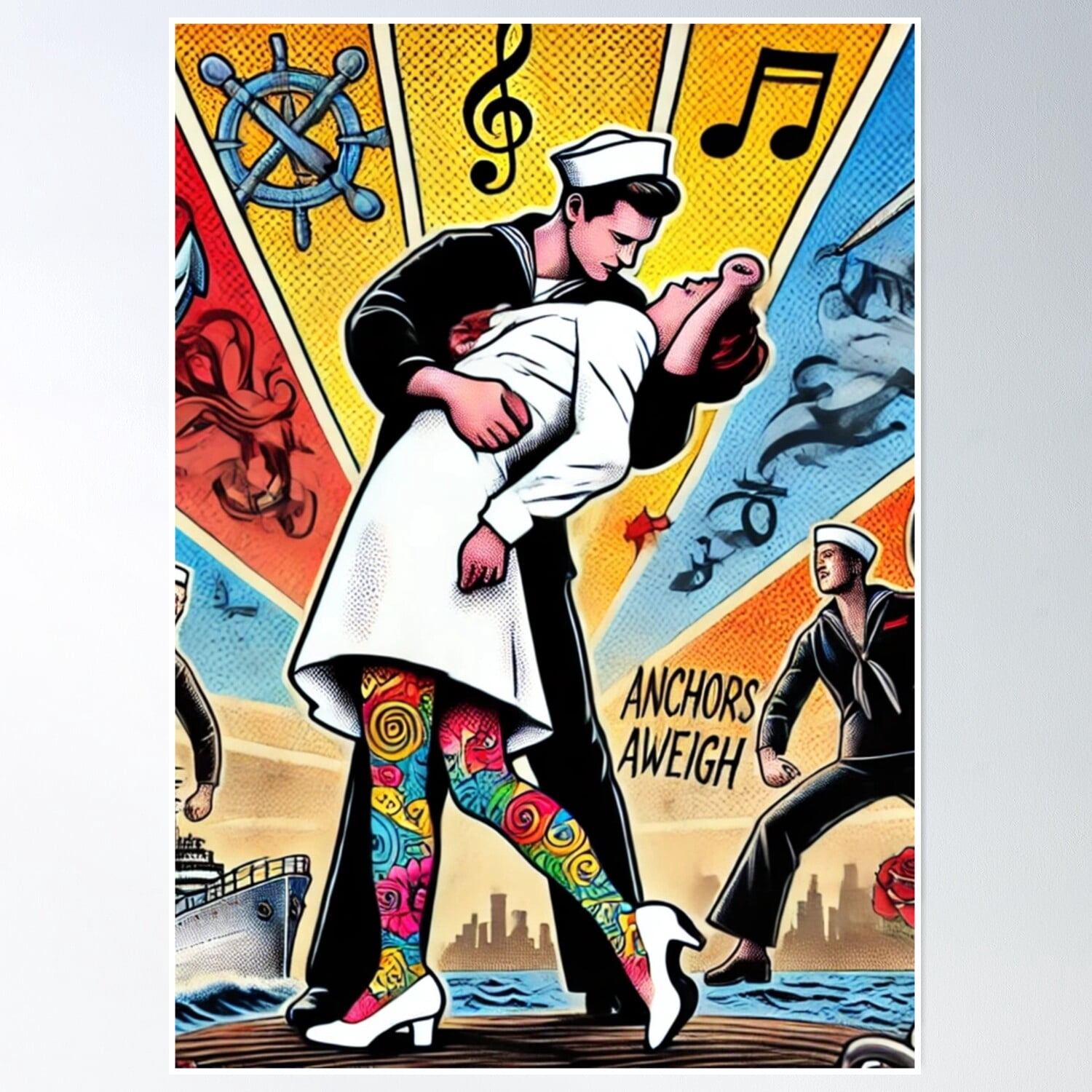 Modroom Pop Art Sailors With Anchors And Boats Ashore - Nautical Vibes ...