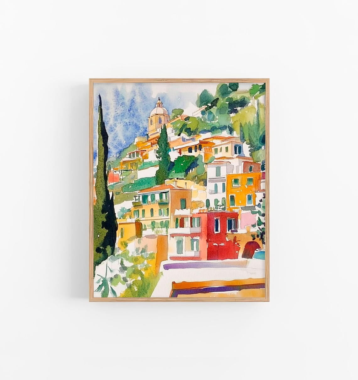 Modroom Positano Watercolor Art Print Italian Cityscape Artwork Amalfi ...