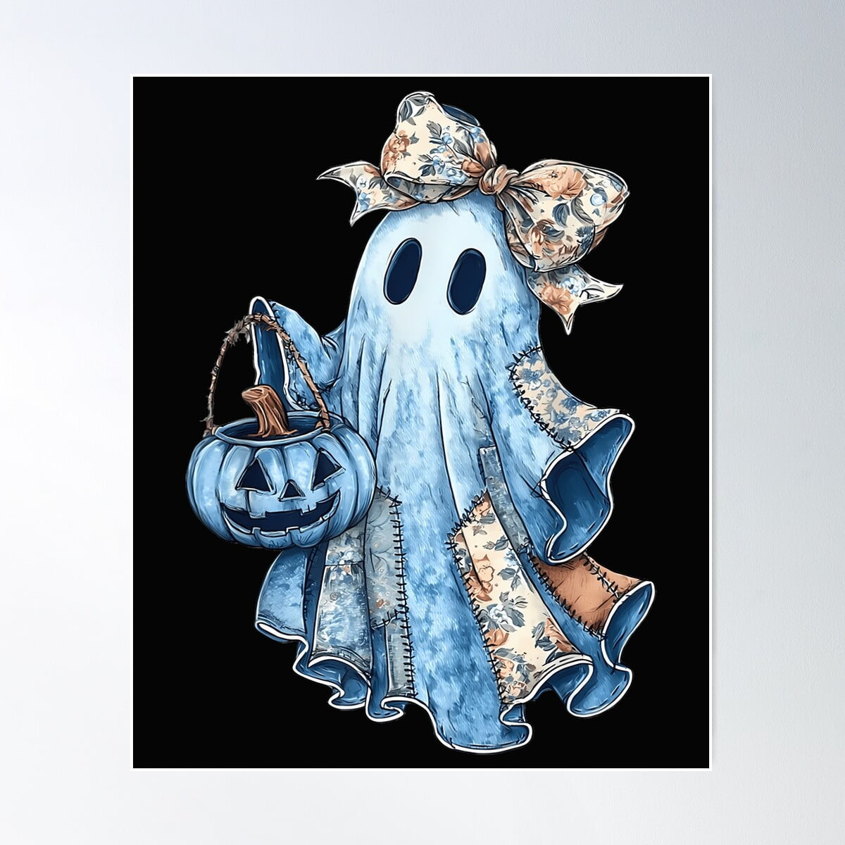Modroom Preppy Denim Floral Fall Ghost Boo Denim Patchwork Ghost Poster ...