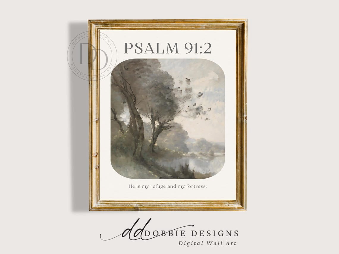 Modroom Psalm 91:2 Bible Verse Wall Art Vintage Christian Landscape ...