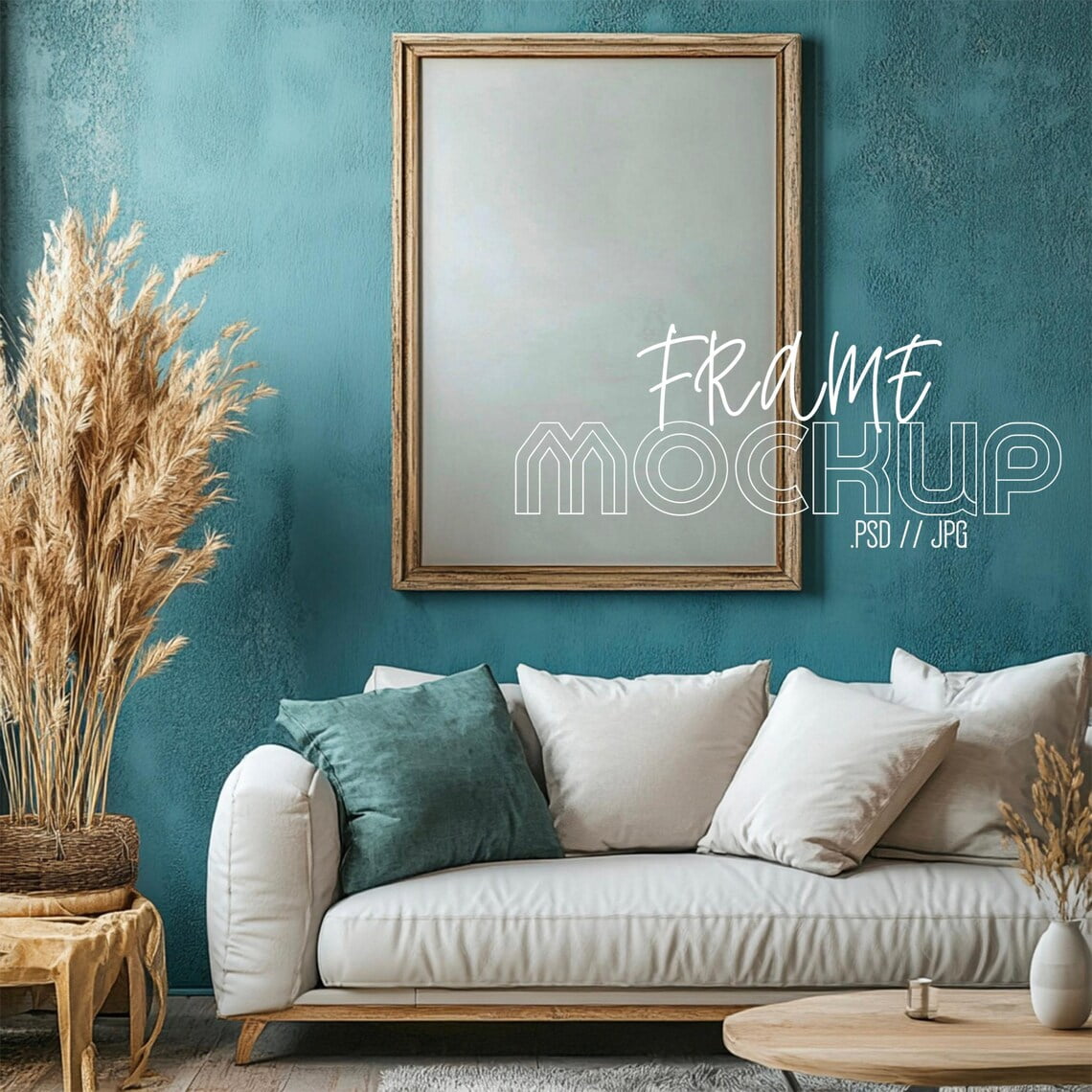 Modroom Psd Jpg Vertical Mockup, Blue Modern Wall Art Mockup, Interior ...