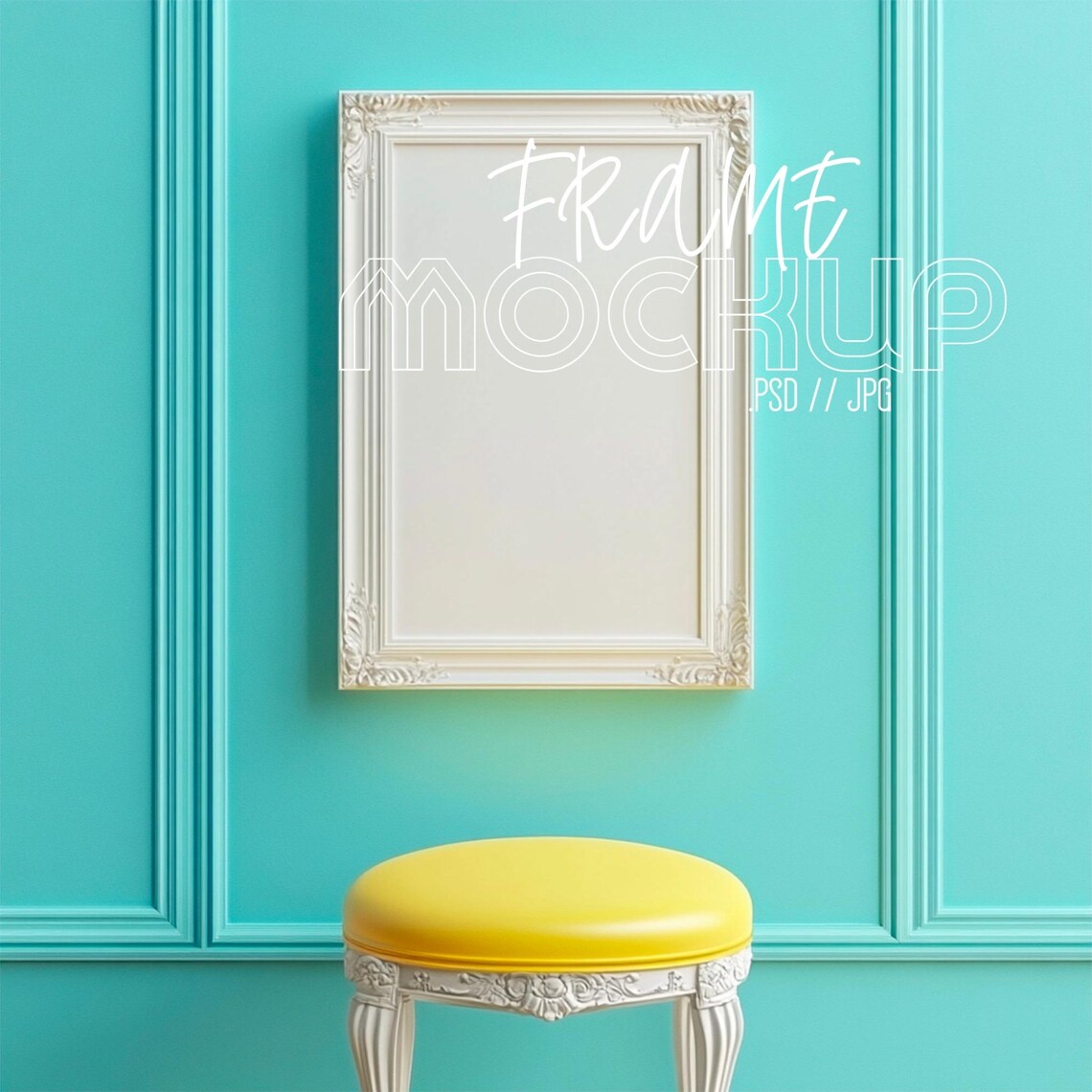 Modroom Psd Jpg Vertical Mockup, Retro Modern Blue Wall Art Mockup ...