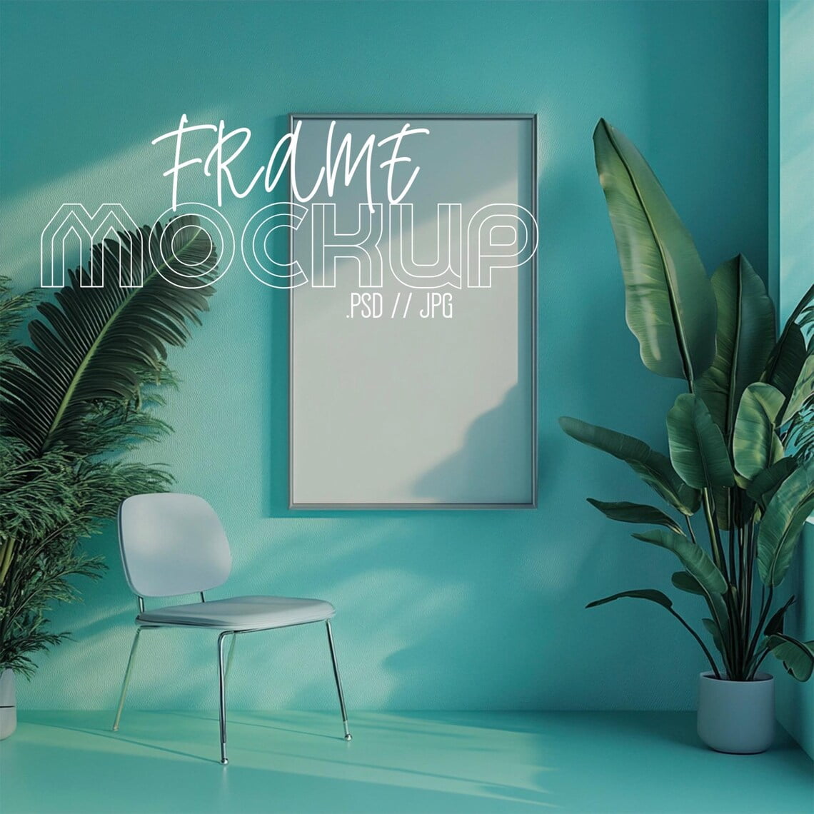 Modroom Psd Jpg Vertical Mockup, Retro Modern Blue Wall Art Mockup ...