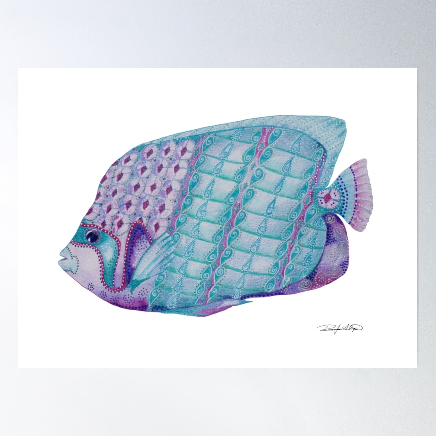 Modroom Purple And Teal Geometric Batik Emperor Angelfish Poster Wall ...