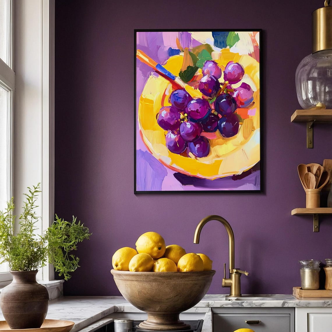 Modroom Purple Grapes Wall Art Print, Vibrant Fruit Kitchen Poster ...