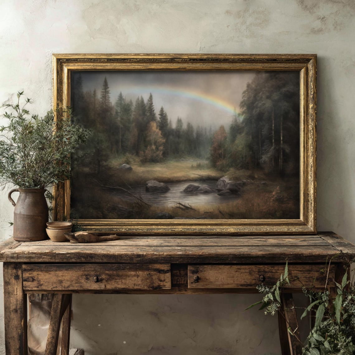 Modroom Rainbow Poster, Cottagecore Landscape Wall Art, Vintage Rustic ...