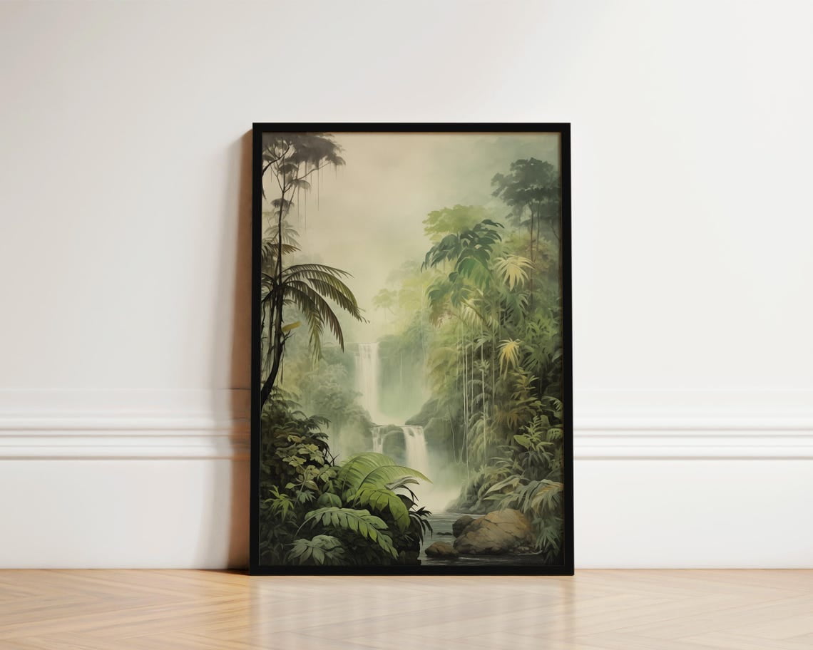 Modroom Rainforest Waterfall Wall Art, Tropical Nature Print, Island ...