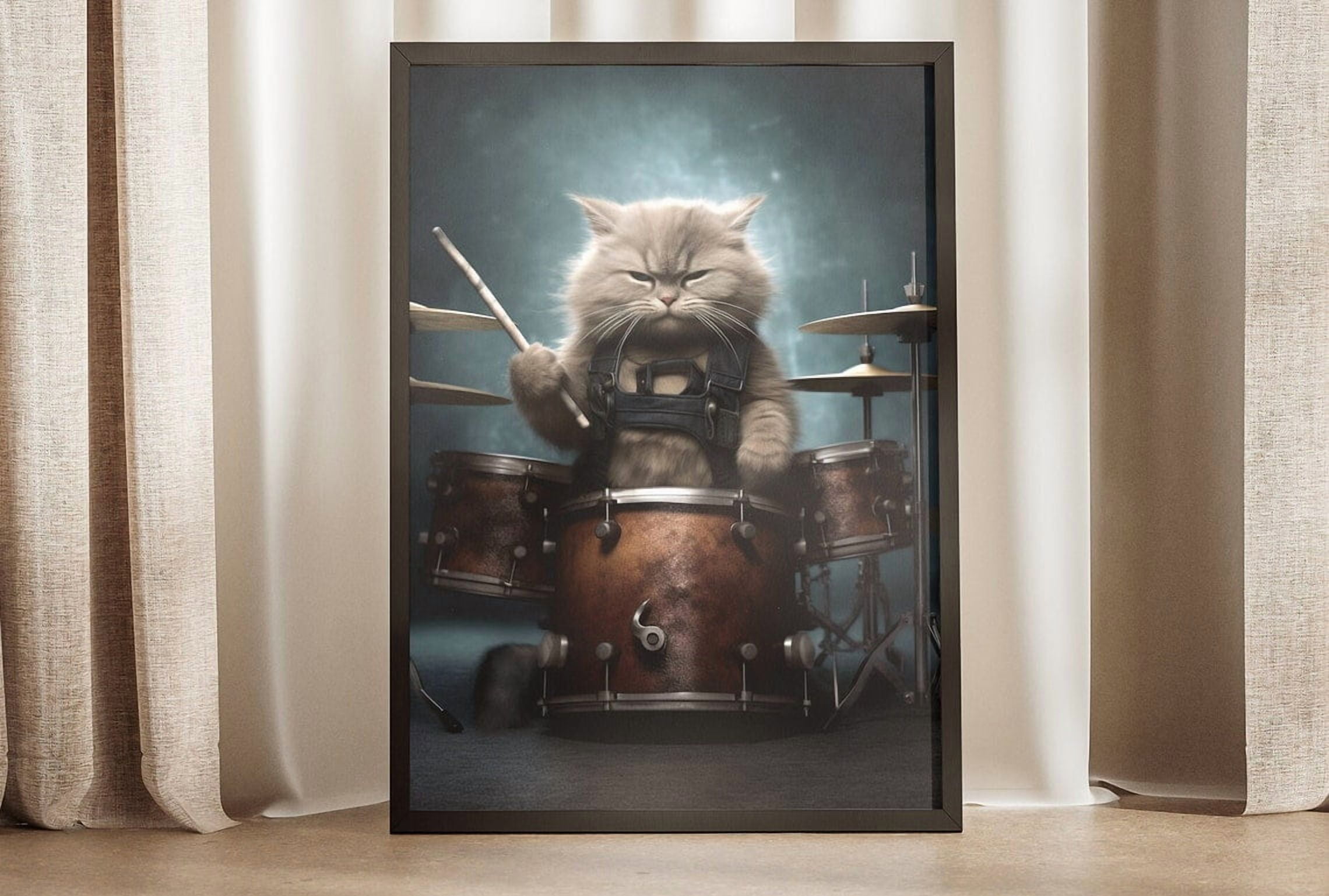 Modroom Realistic Cat Drummer Poster, Music,Themed Wall Art For Rock ...
