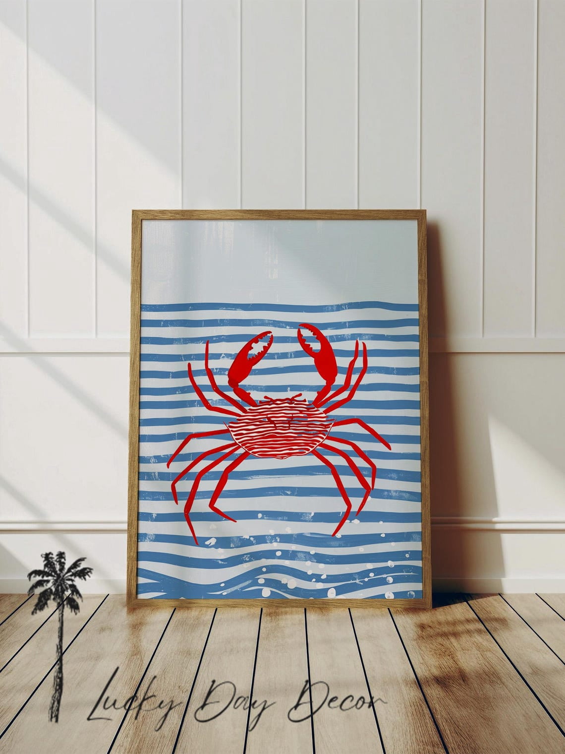 Modroom Red Crab On Blue, Boston Sea Crab, Simple Sea Life Art, Ocean ...