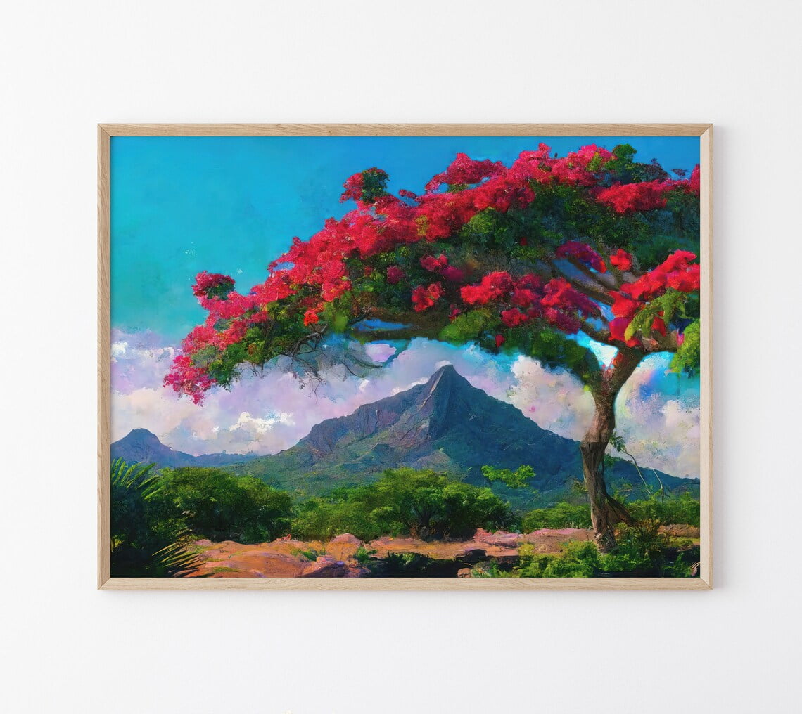 Modroom Red Flamboyant Tree Inspired Artwork, Gift For Nature Lovers ...