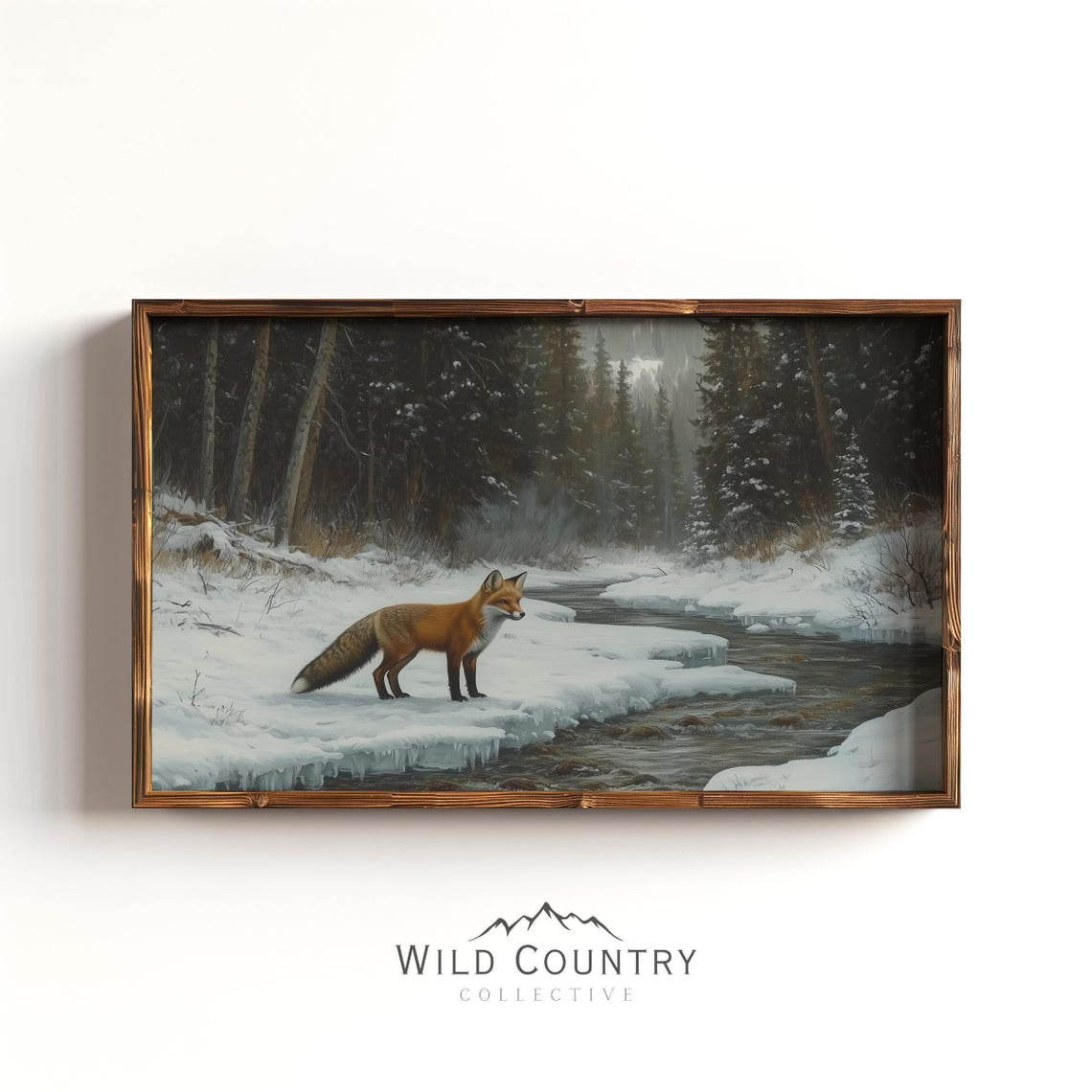 Modroom Red Fox Poster Vintage Winter Forest Landscape Rustic Cabin ...