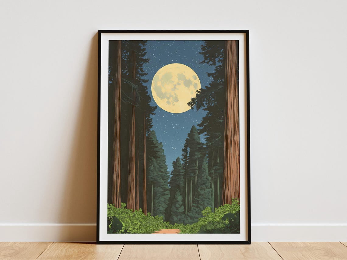 Modroom Redwood National Park Poster Moonlit Night Poster Redwood ...