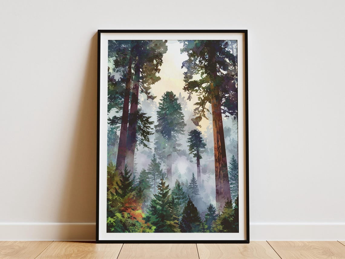 Modroom Redwood National Park Poster Vintage Style Redwood Forest Wall ...
