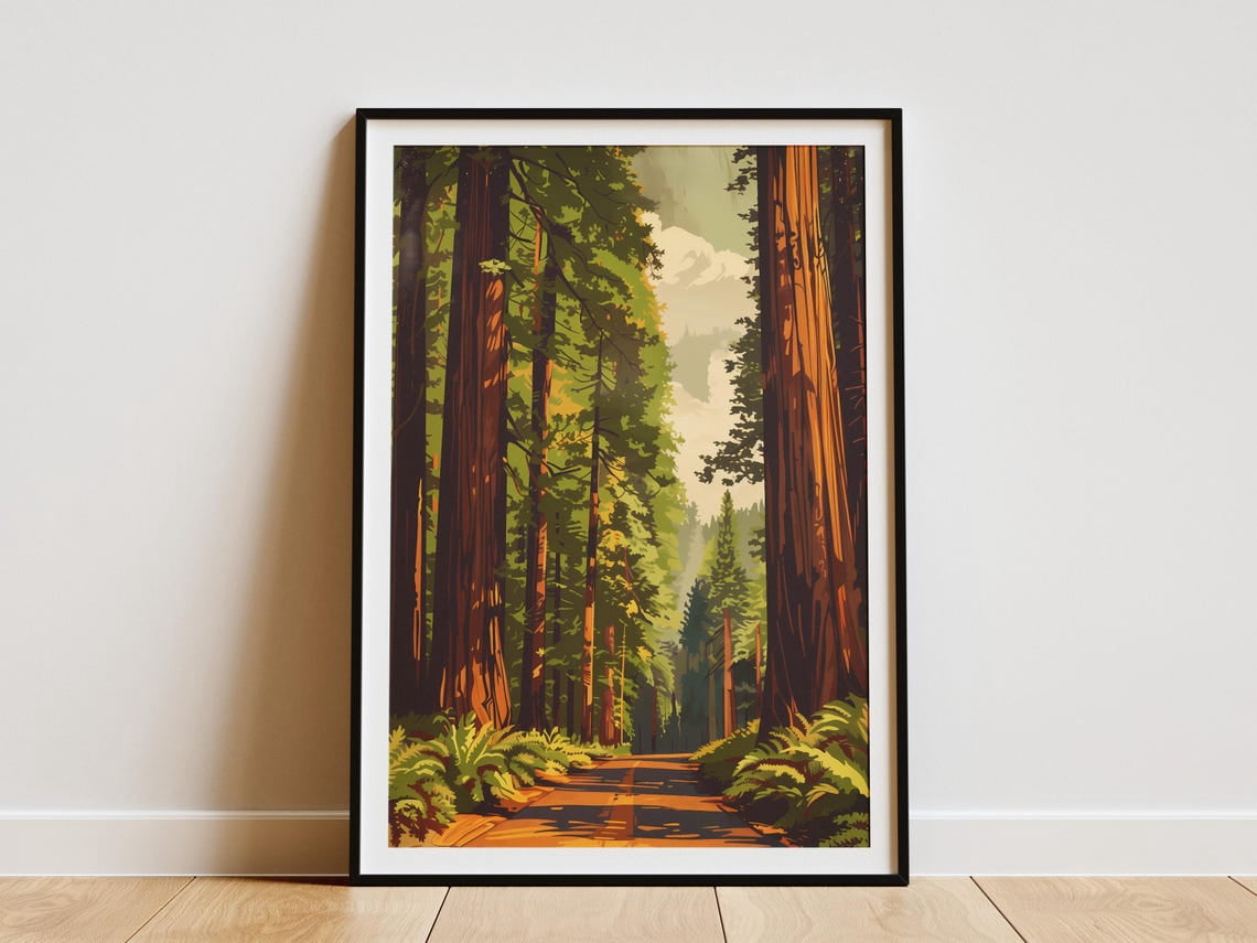 Modroom Redwood National Park Poster Vintage Travel Poster Redwood ...