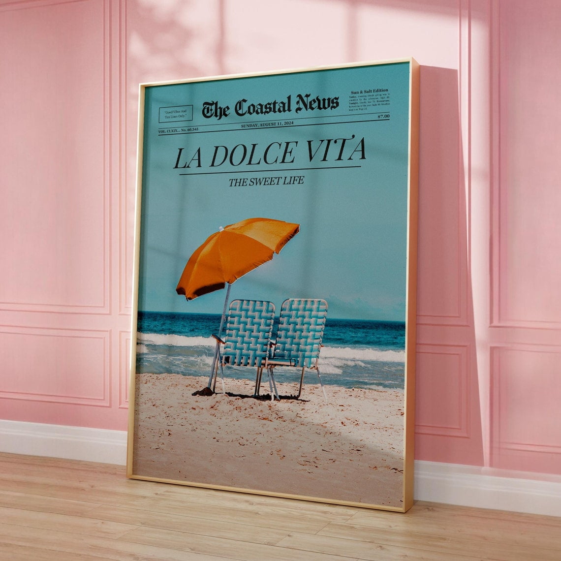 Modroom Retro Beach Poster Trendy Coastal Wall Art Vintage Newspaper ...