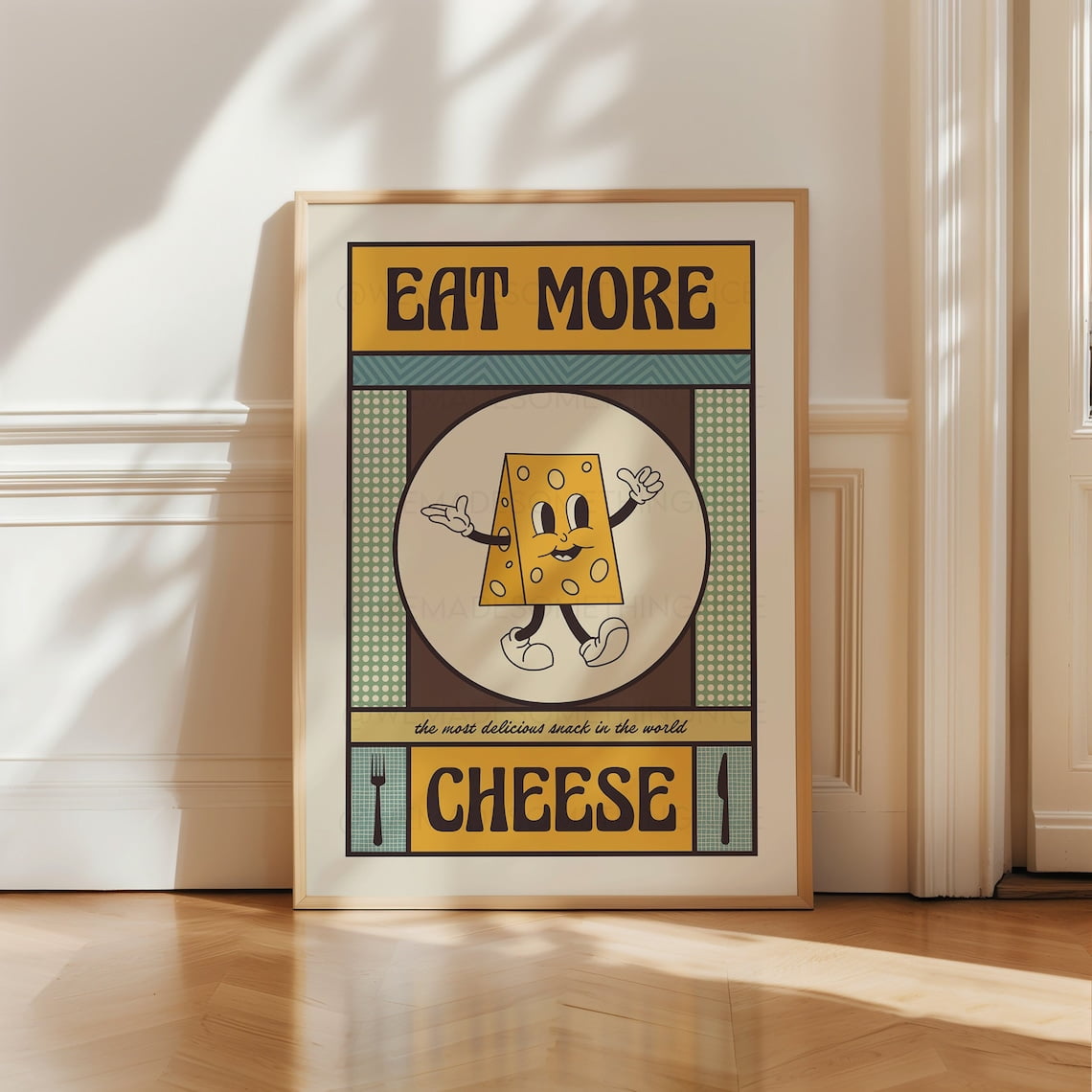 Modroom Retro Eat More Cheese Poster, Food Print, Modern Kitchen Decor ...
