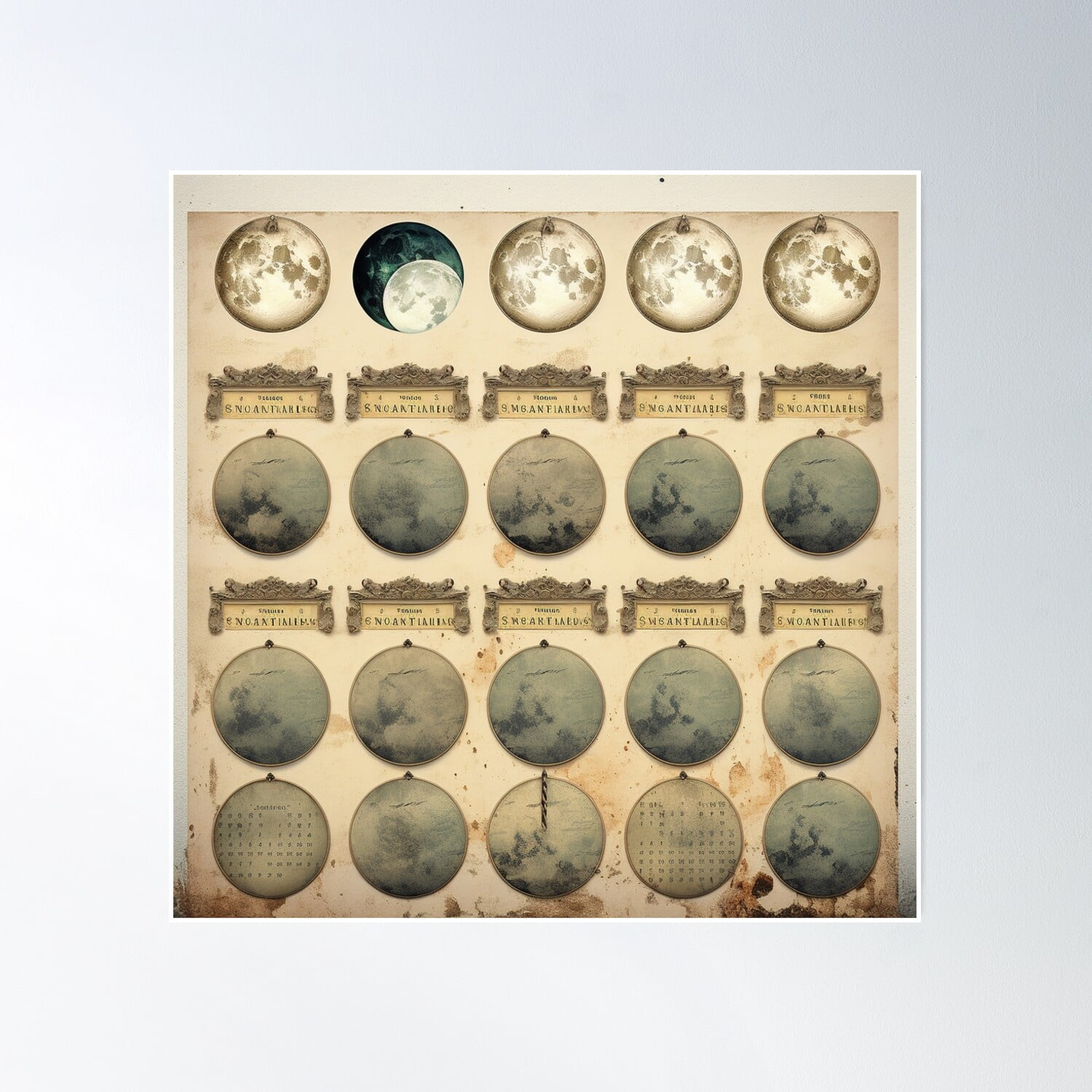 Modroom Retro Lunar Lore - Vintage Moon Phases Calendar Poster Wall Art ...