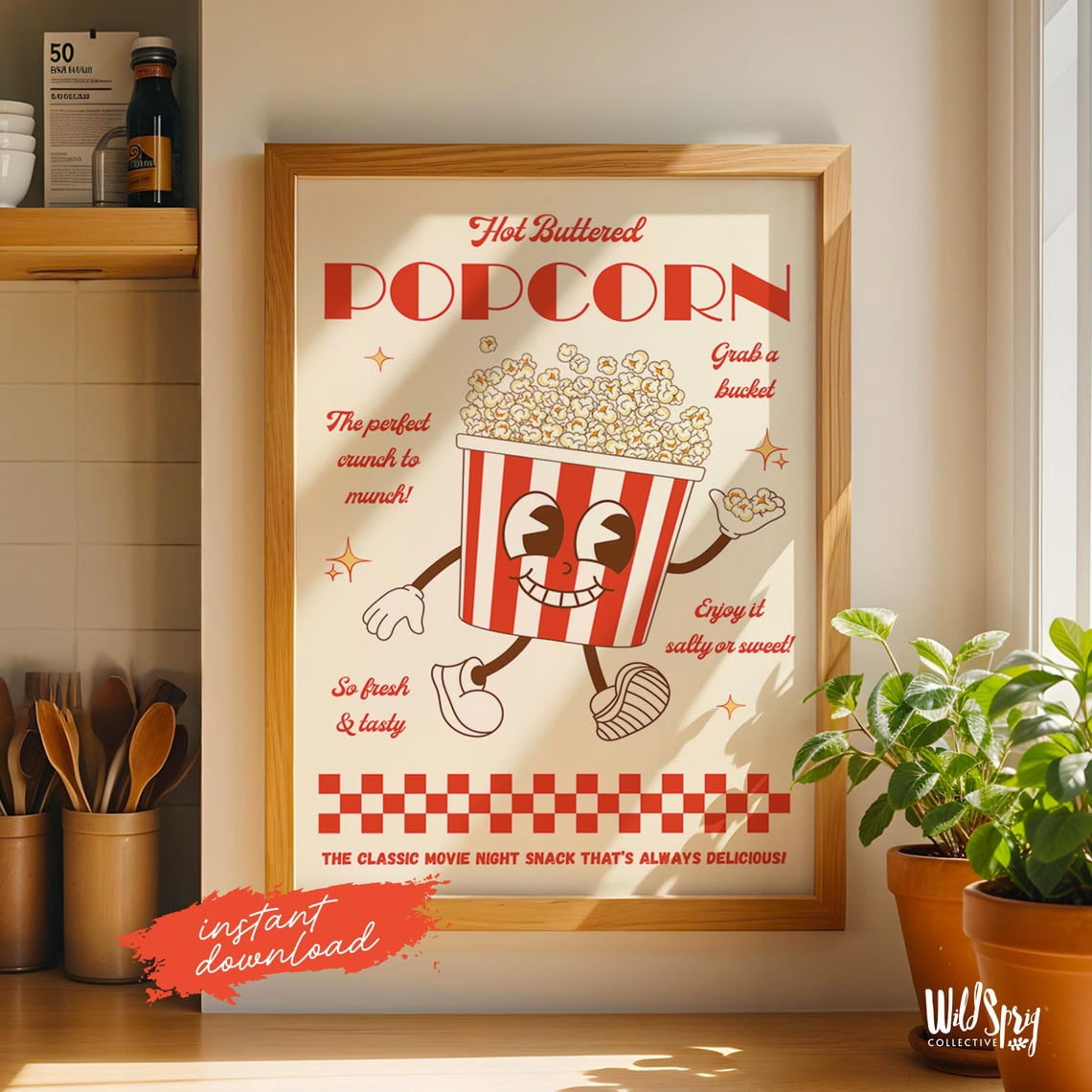 Modroom Retro Popcorn Poster | Vintage Food Print | Popcorn Art Print ...