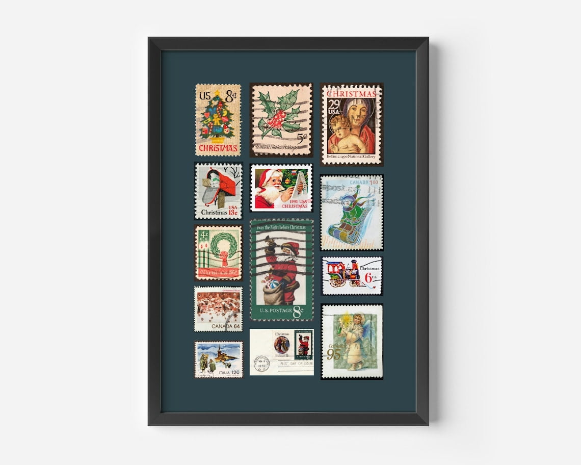 Modroom Retro Stamp Collection Poster, Vintage Stamps Collage Art Print ...
