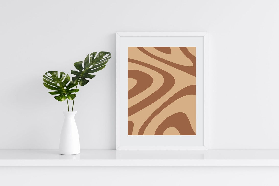 Modroom Retro-Style Marble Print Trendy (Printable) Art Print, Mocha ...