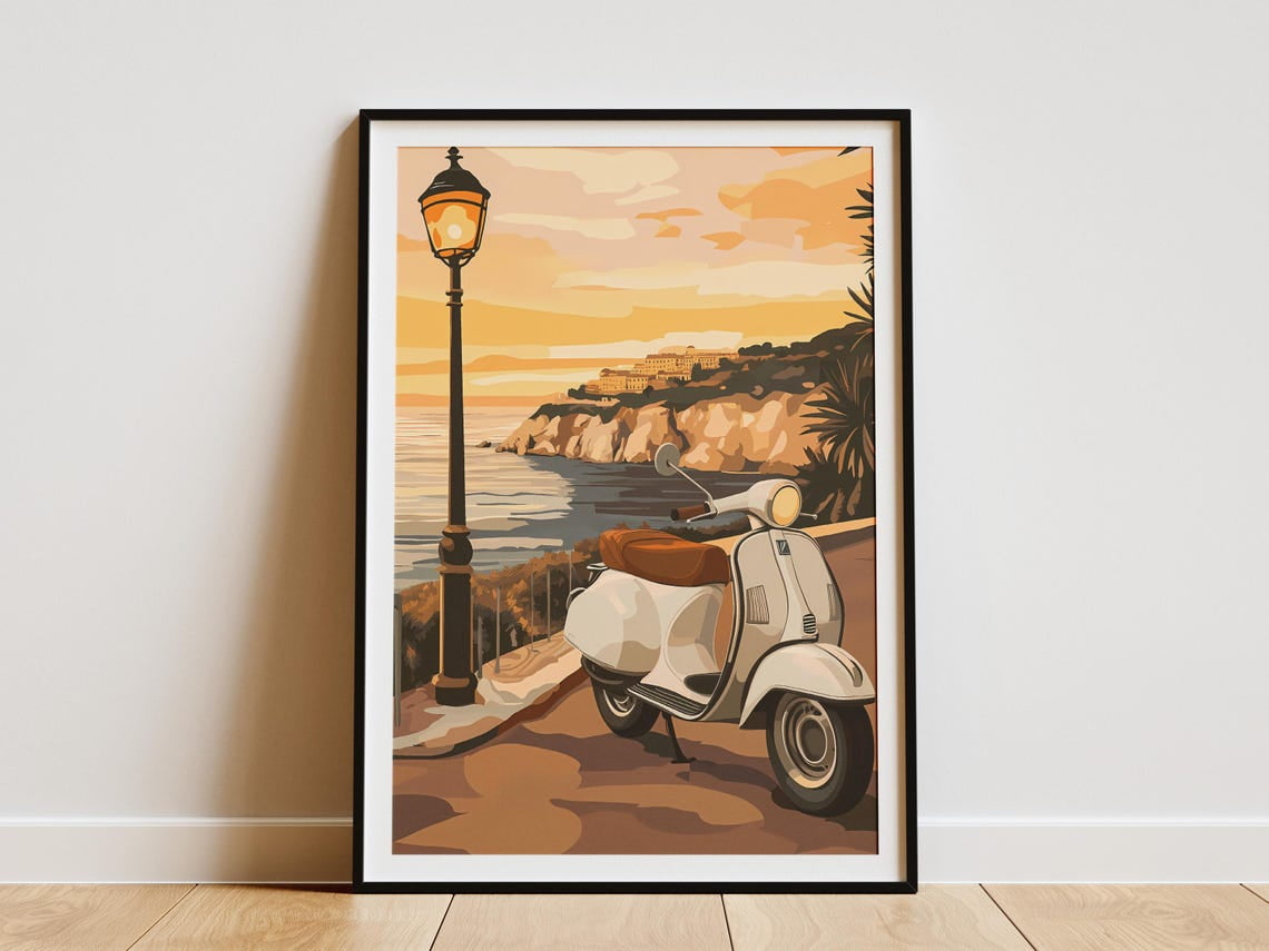 Modroom Retro Vespa Scooter Italian Seaside Cafe Coastal Sunset Summer ...