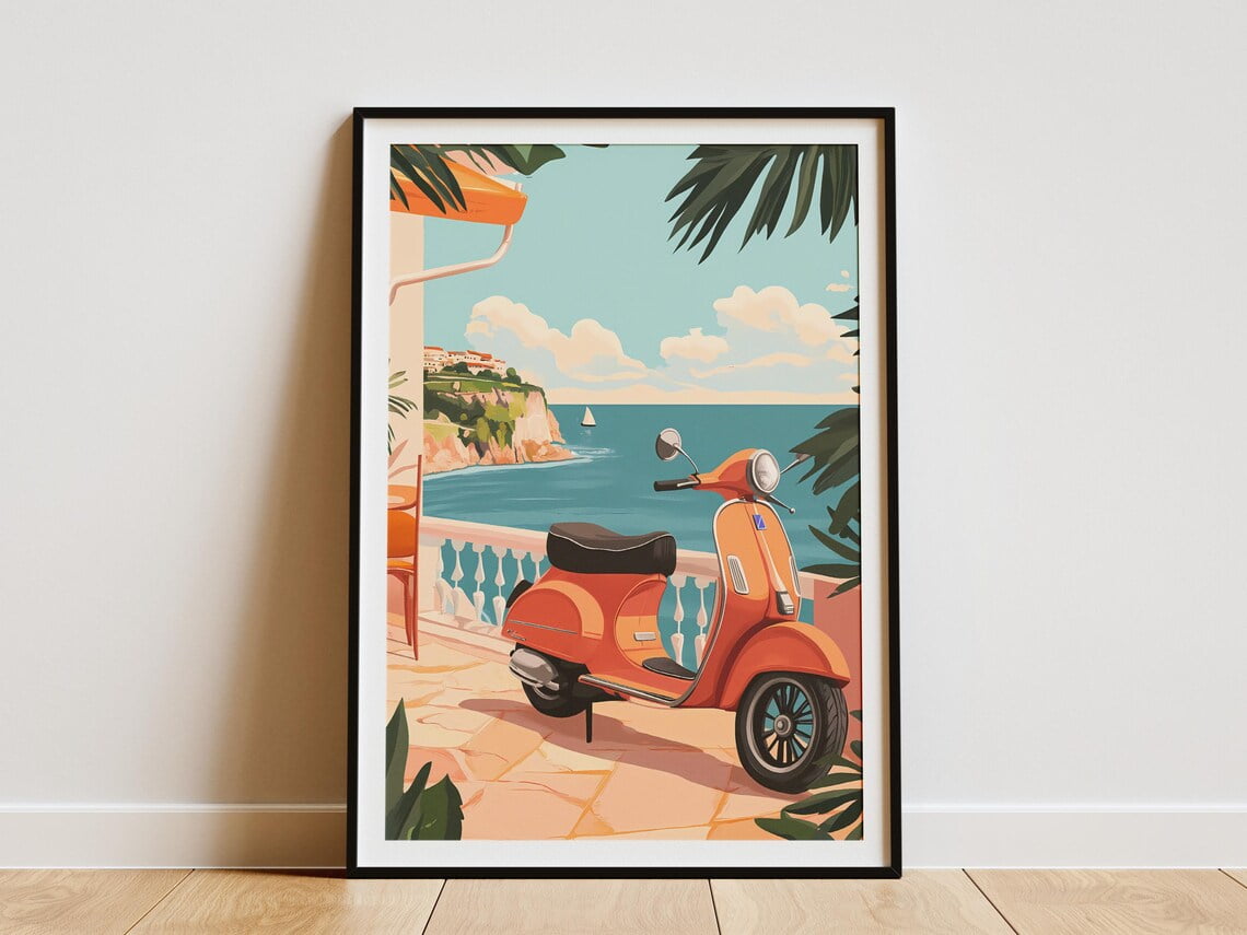 Modroom Retro Vespa Scooter Seaside Cafe Coastal Italian Summer ...