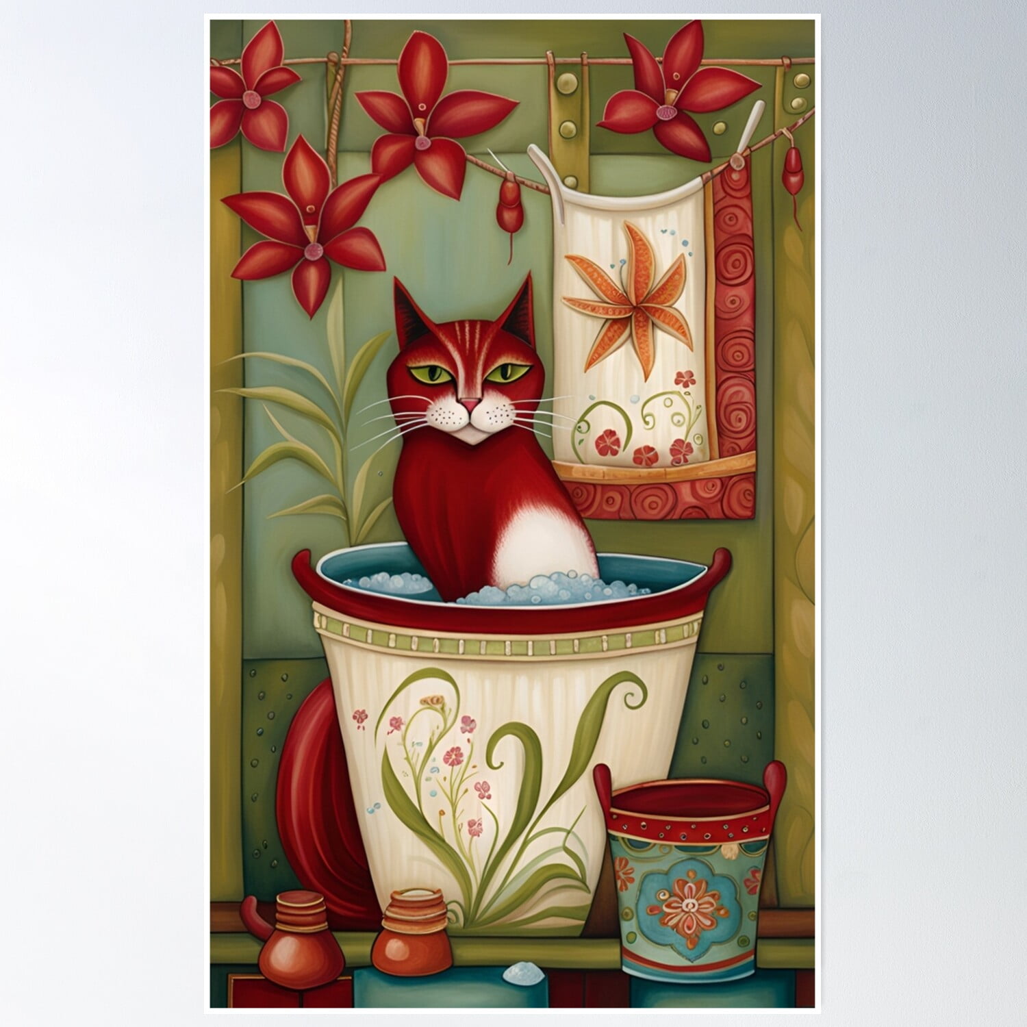 Modroom Revelry In The Catnip Rinse Room Poster Wall Art, Modern Wall ...