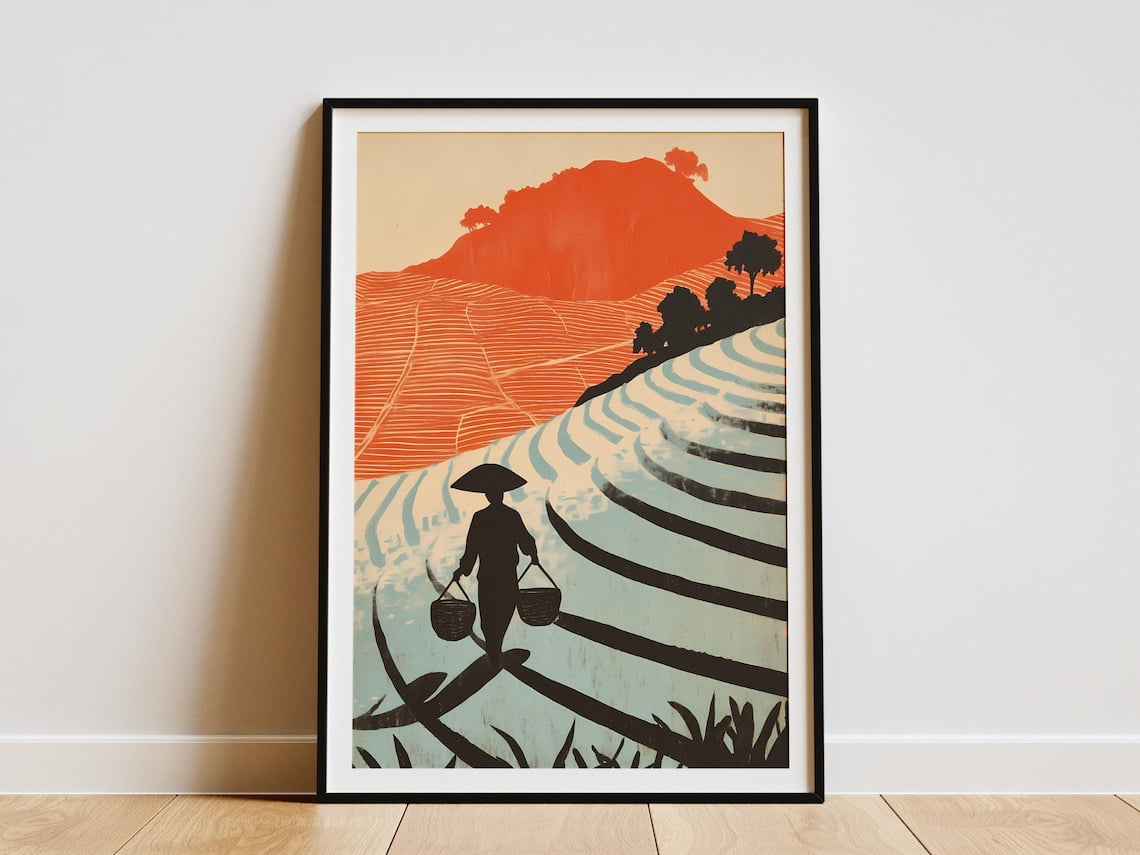 Modroom Rice Terraces Asian Farmer Poster Vintage Travel Poster ...