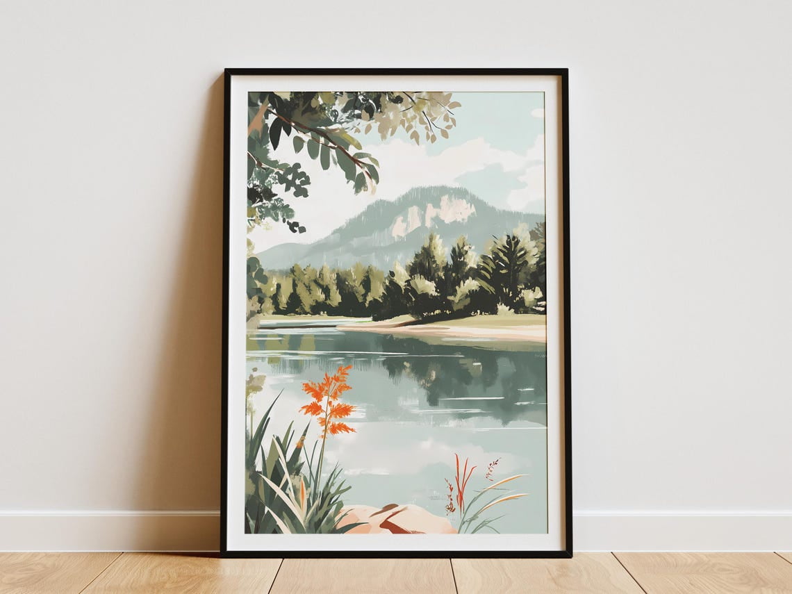 Modroom River Landscape Poster Nature Art Print Calm Water Scene Green ...