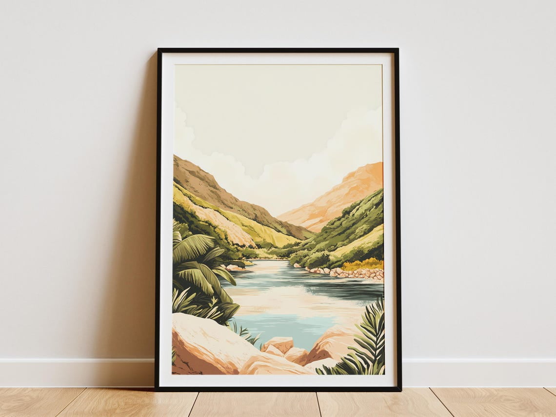 Modroom River Valley Landscape Poster Nature Art Print Calm River Scene ...