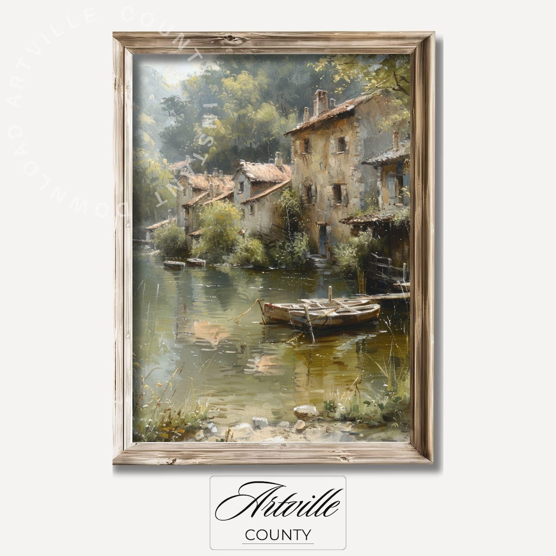 Modroom Riverfront Village, Italian Cottage Art Print, Vintage ...