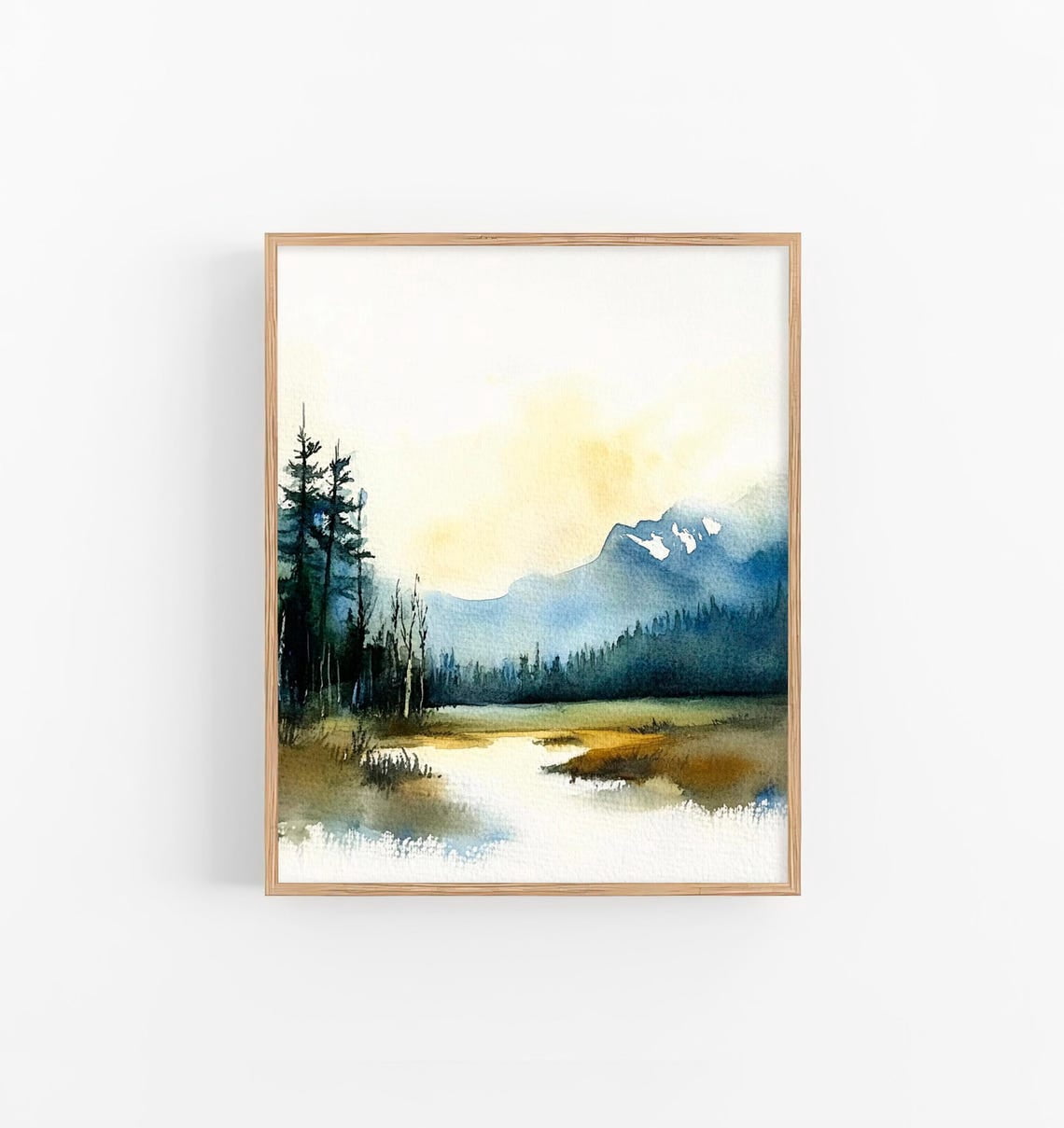 Modroom Rocky Mountains Watercolor Print Misty Forest And Lake ...
