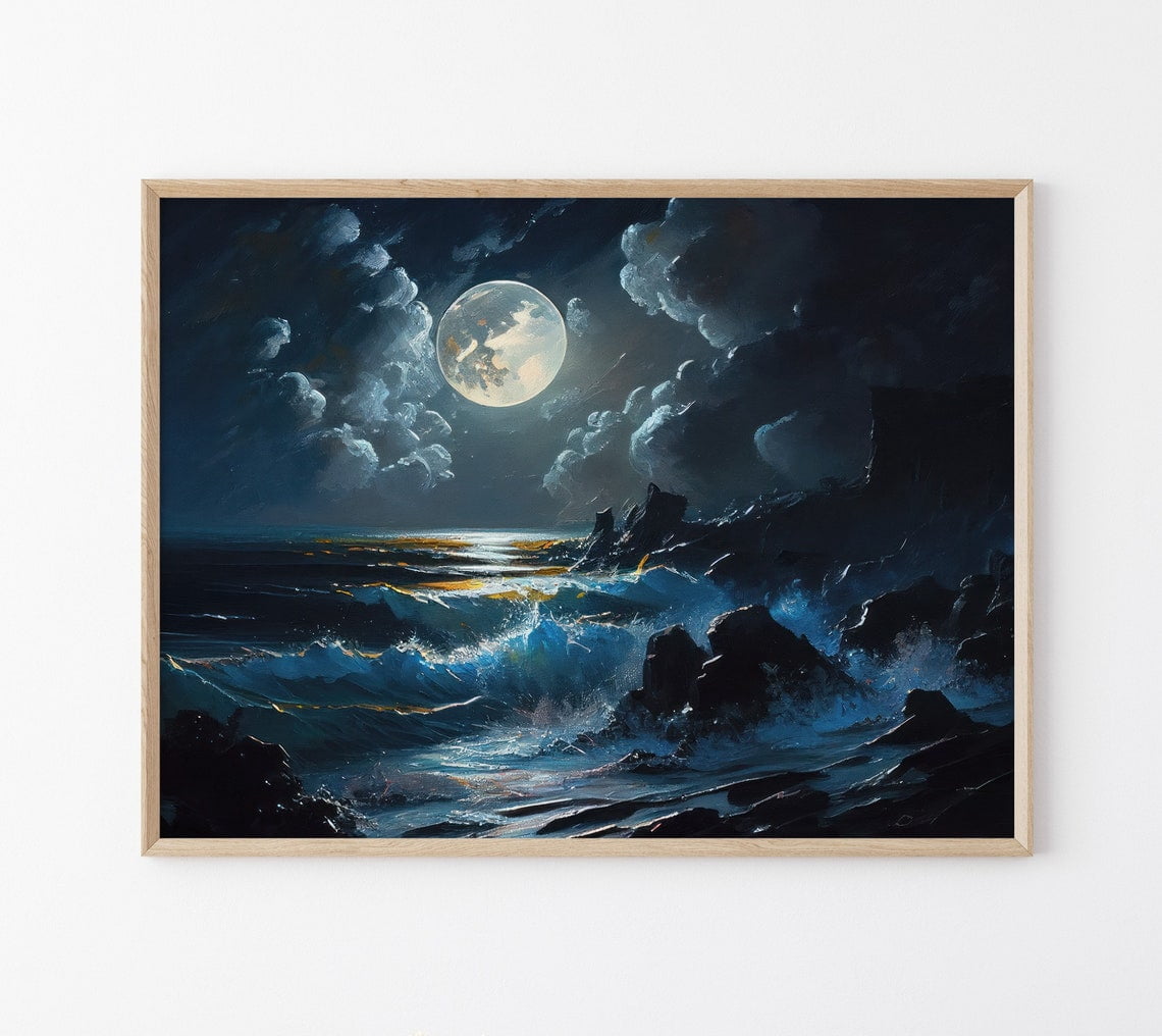 Modroom Romantic Scenic Open Water Glinting Under Moon, Wall Matte Art ...