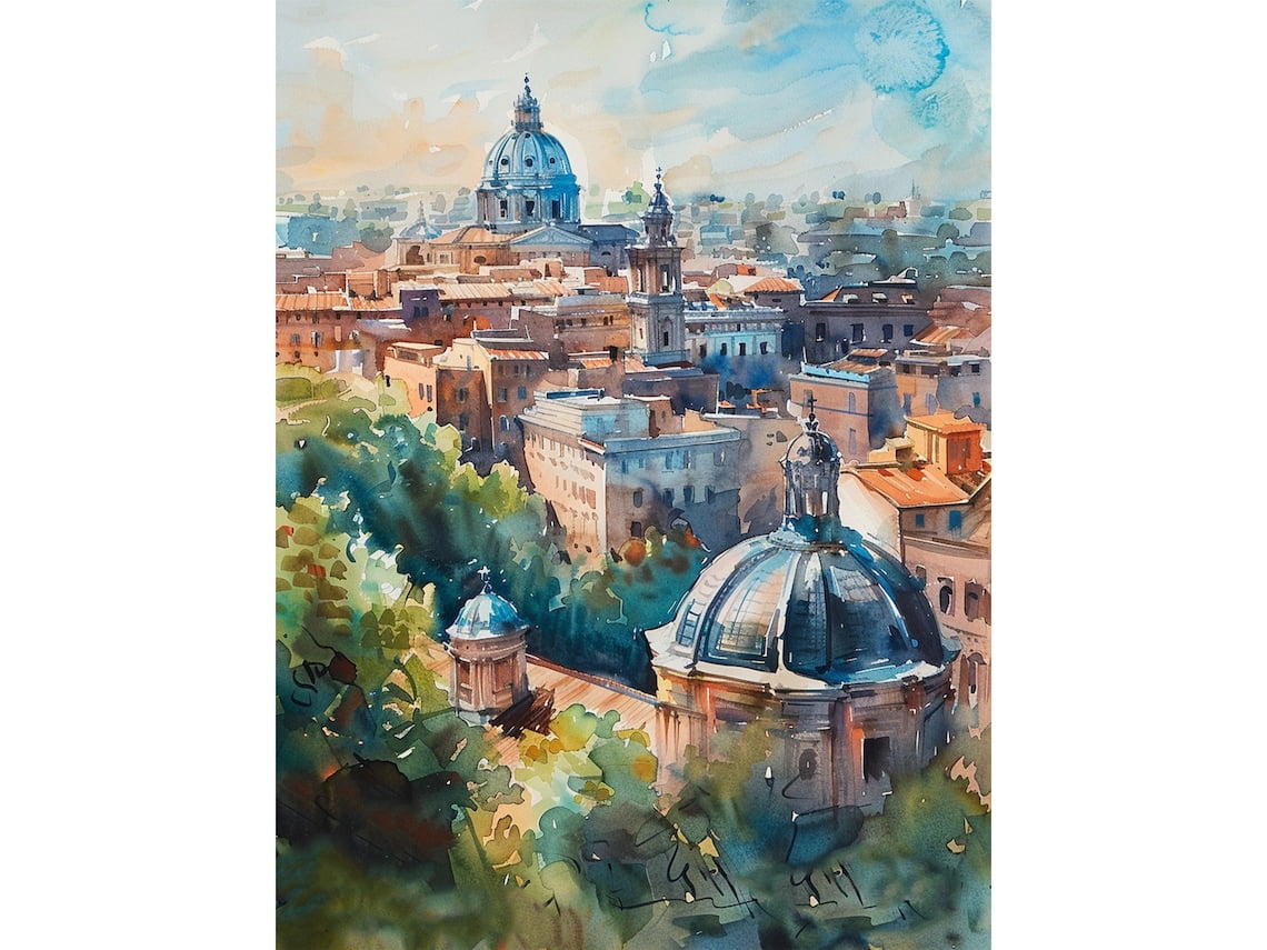 Modroom Rome Cityscape Watercolor Art Print Roma Art Print Italy Wall ...